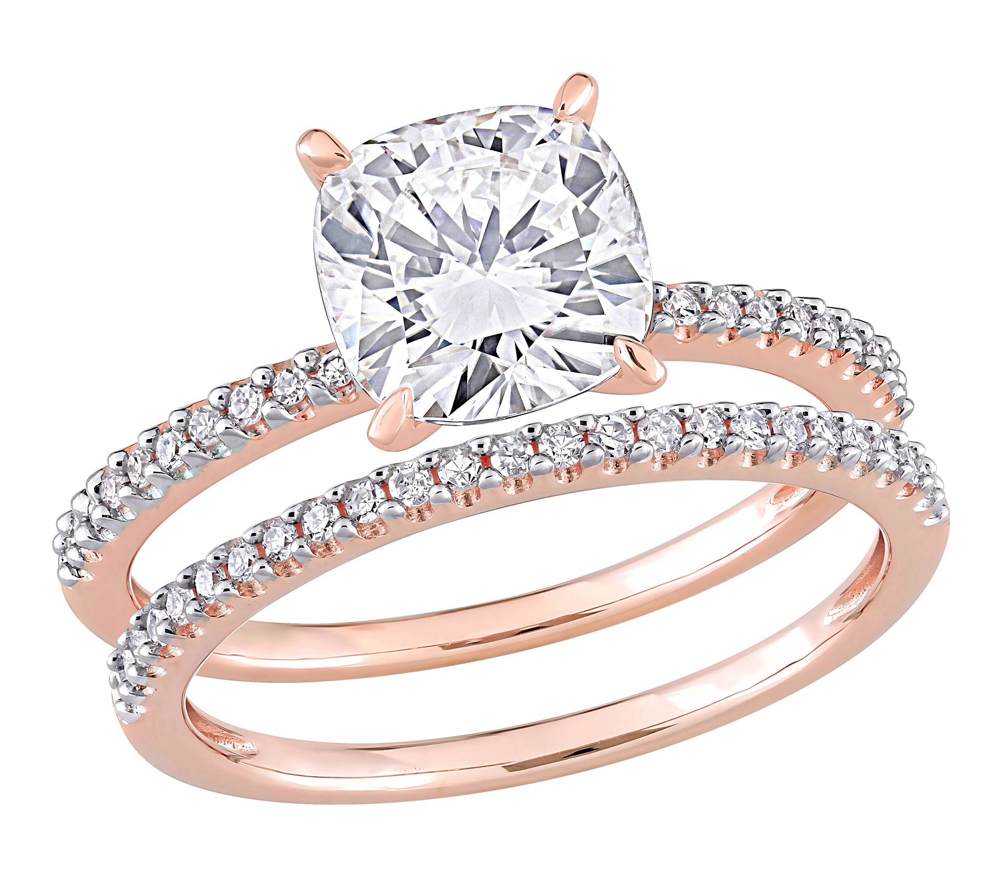 MoissanIce Moissanite & Diamond Bridal Ring Set, 14K Rose Gold - QVC.com