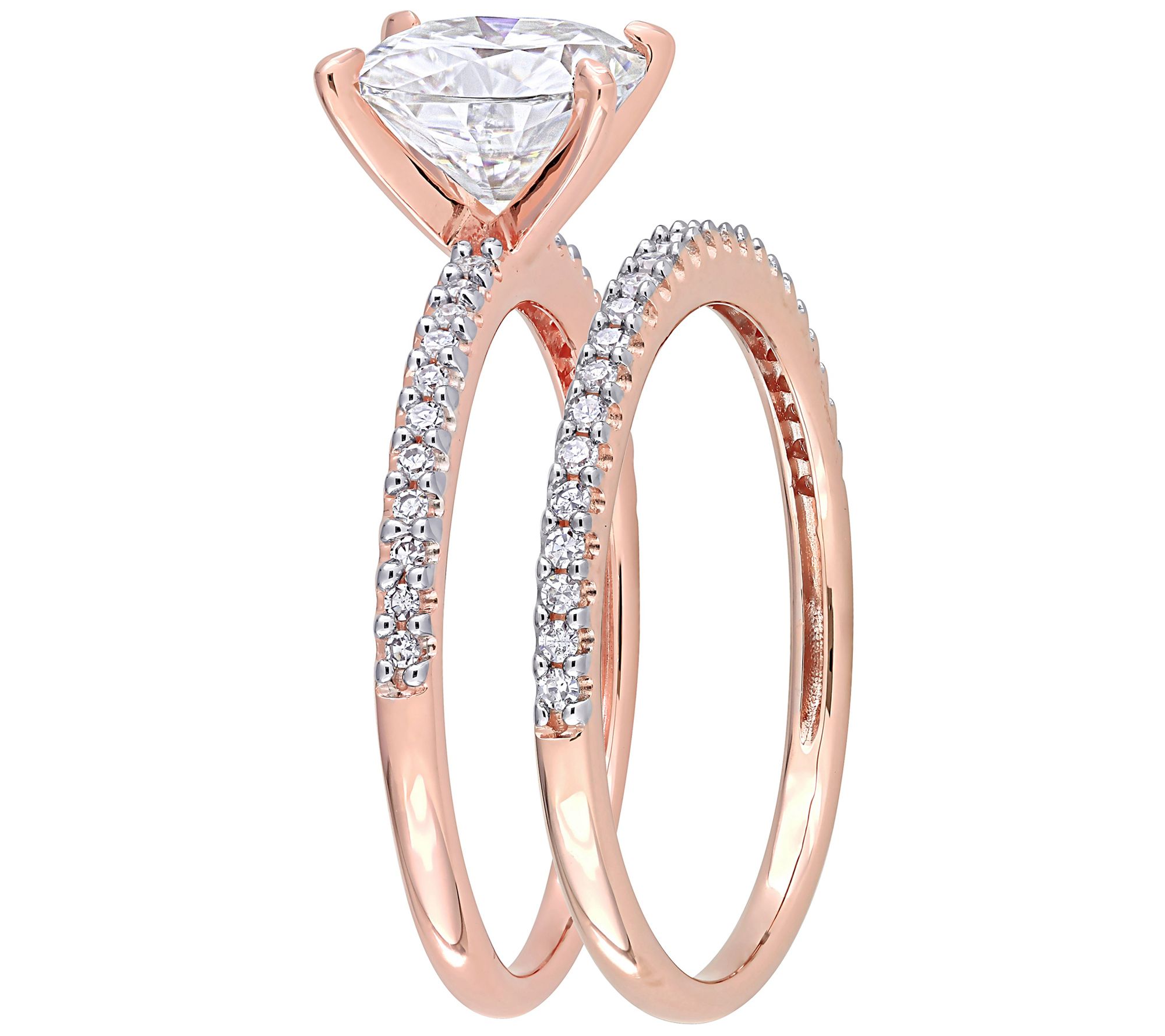 MoissanIce Moissanite & Diamond Bridal Ring Set, 14K Rose Gold - QVC.com