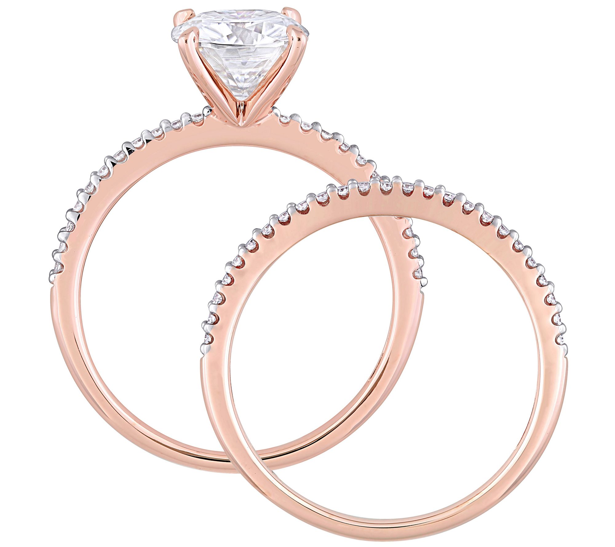 MoissanIce Moissanite & Diamond Bridal Ring Set, 14K Rose Gold - QVC.com
