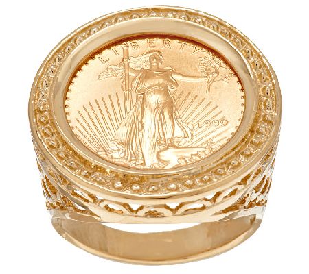 14K/22K Gold Liberty Coin Bead Border Ring - QVC.com