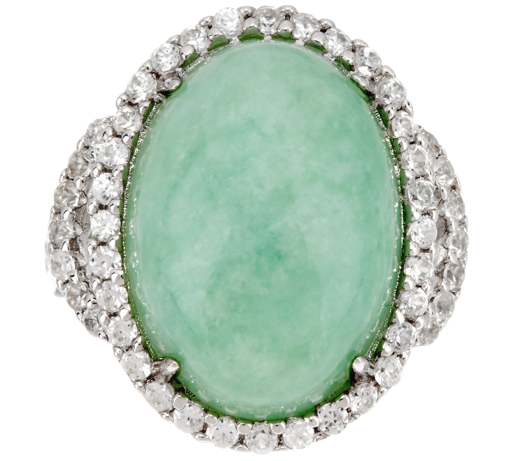 "As Is" Burmese Jade & White Zircon Sterling Silver Ring 0.75 cttw ...