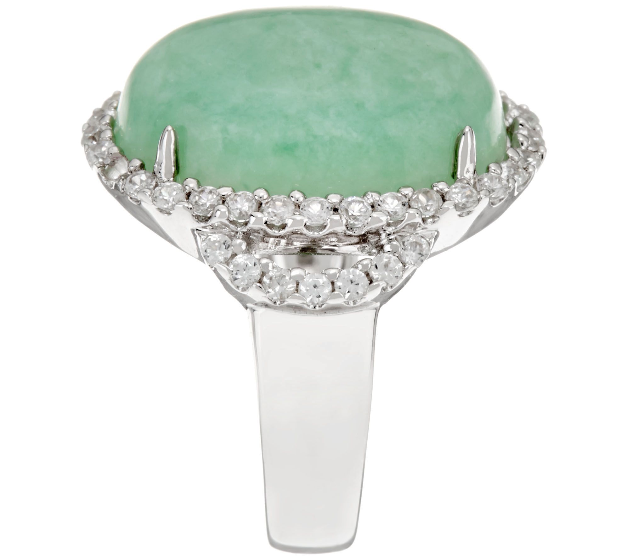"As Is" Burmese Jade & White Zircon Sterling Silver Ring 0.75 cttw ...