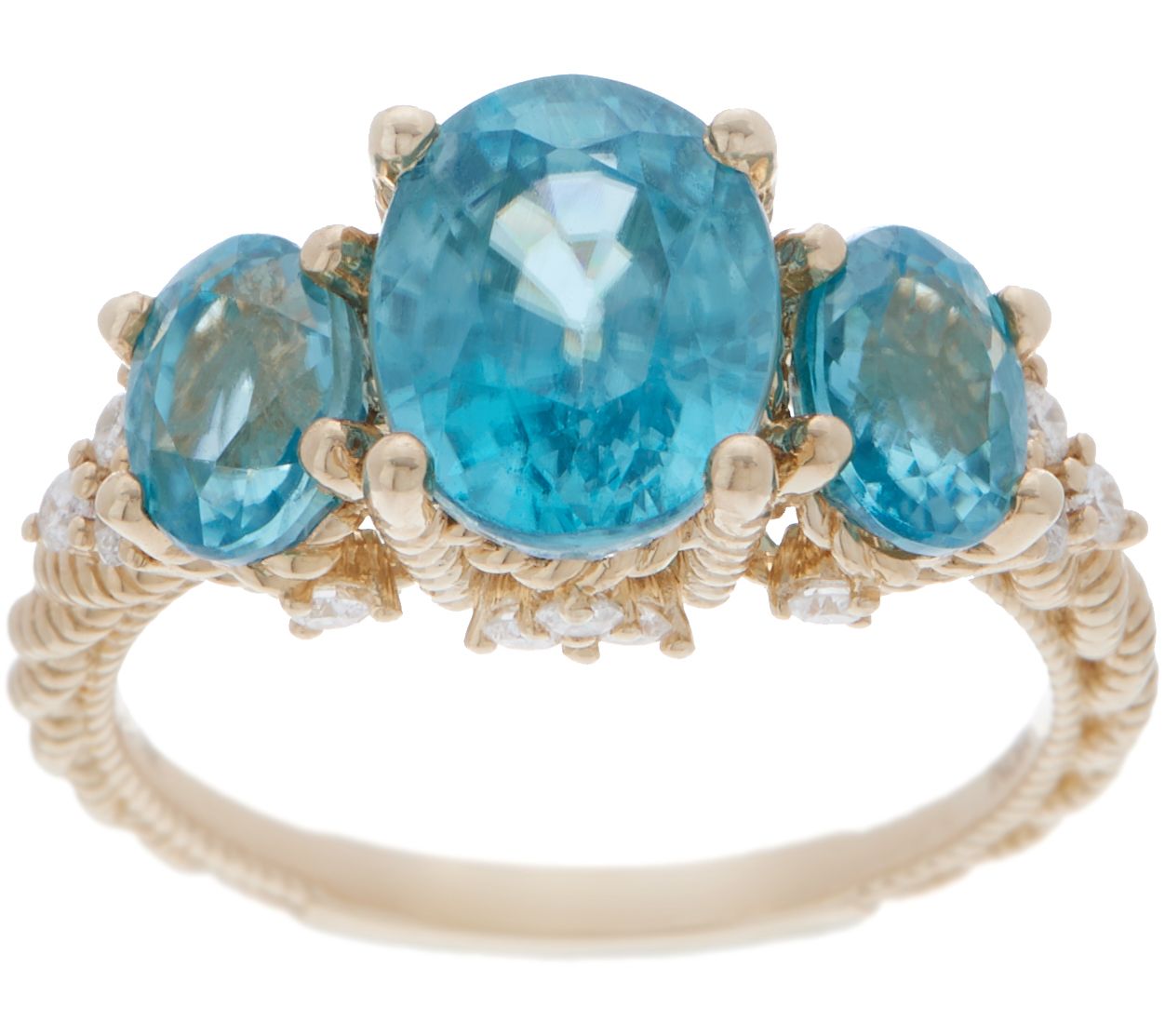 "As Is" Judith Ripka 14K Gold Blue Zircon & Diamond Ring, 6.70 cttw ...