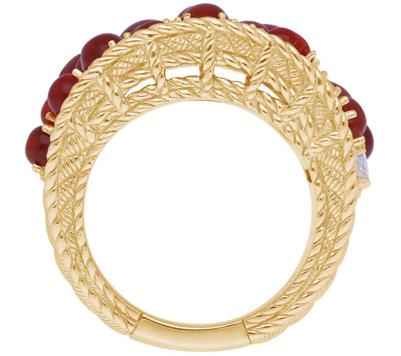 Judith Ripka 14K Clad Fire Opal and DiamoniqueSaddle Ring - QVC.com