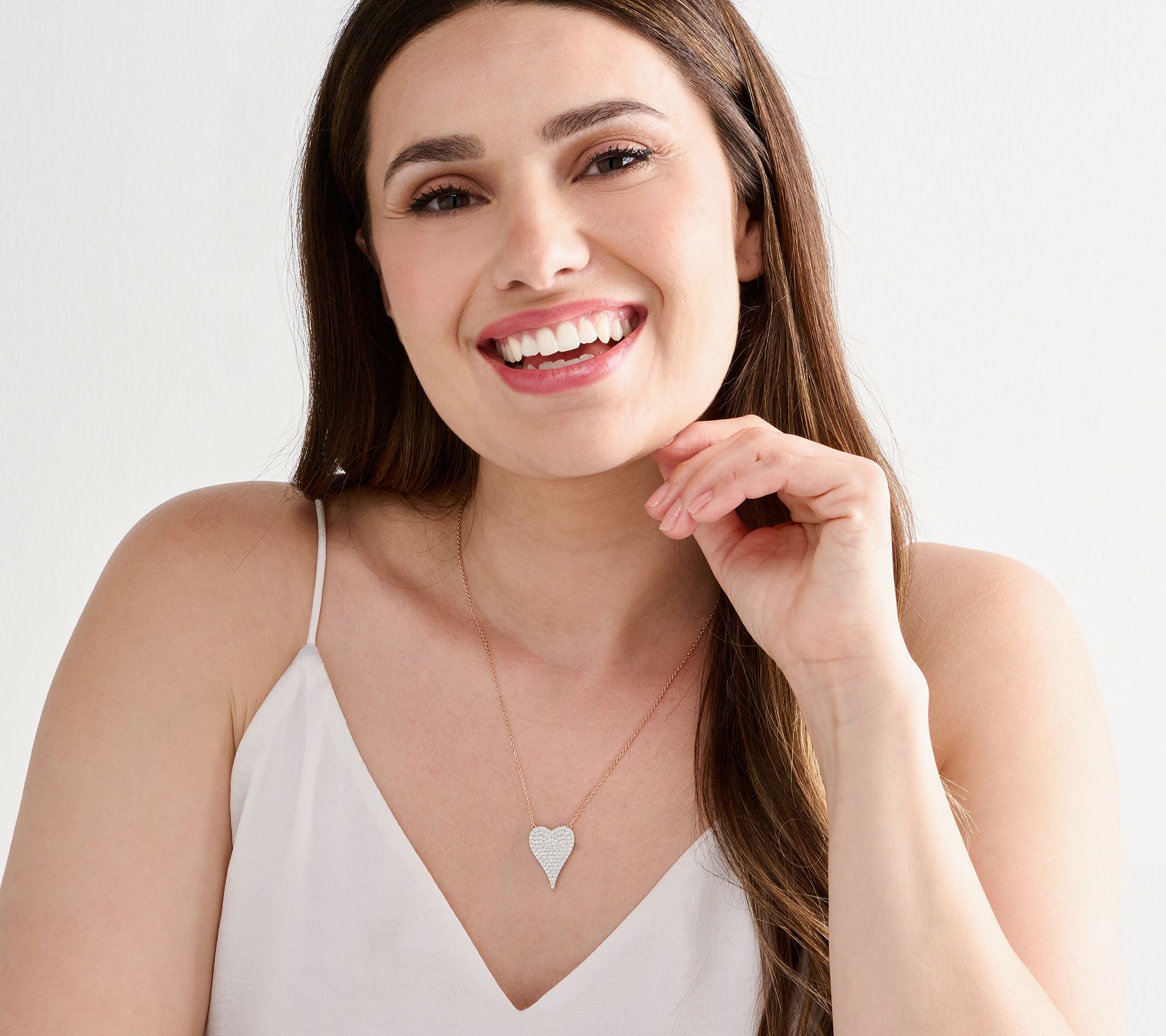 Diamonique x Jennifer Miller Signature Boxed Pave Heart Necklace, Sterl ...