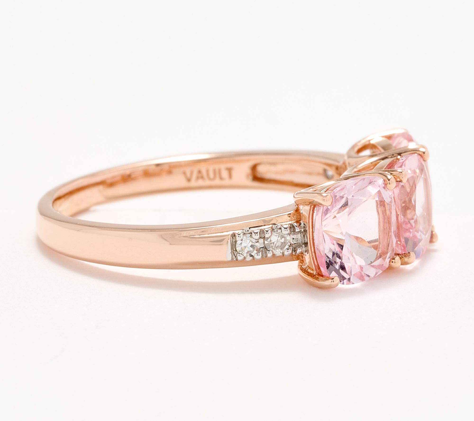"As Is" Vault Discoveries Pink Morganite Cushion Band Ring, 14K Gold ...
