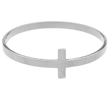 Stainless Steel Polished Horizontal Cross Hinged Bangle - QVC.com
