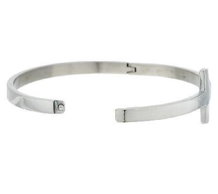 Stainless Steel Polished Horizontal Cross Hinged Bangle - QVC.com