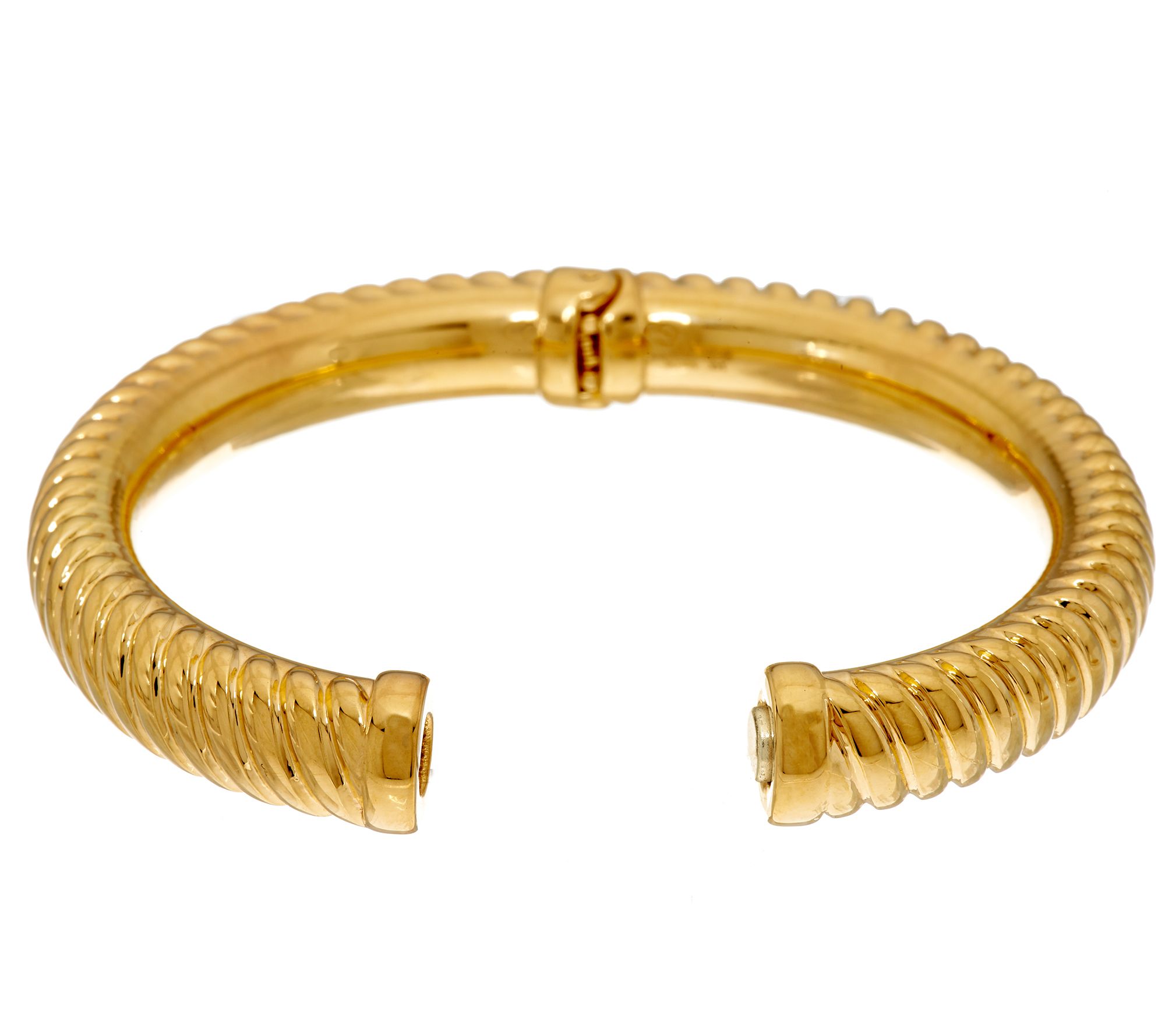 Oro Nuovo Average Ribbed Oval Hinged Bangle 14K Gold Over Resin - QVC.com