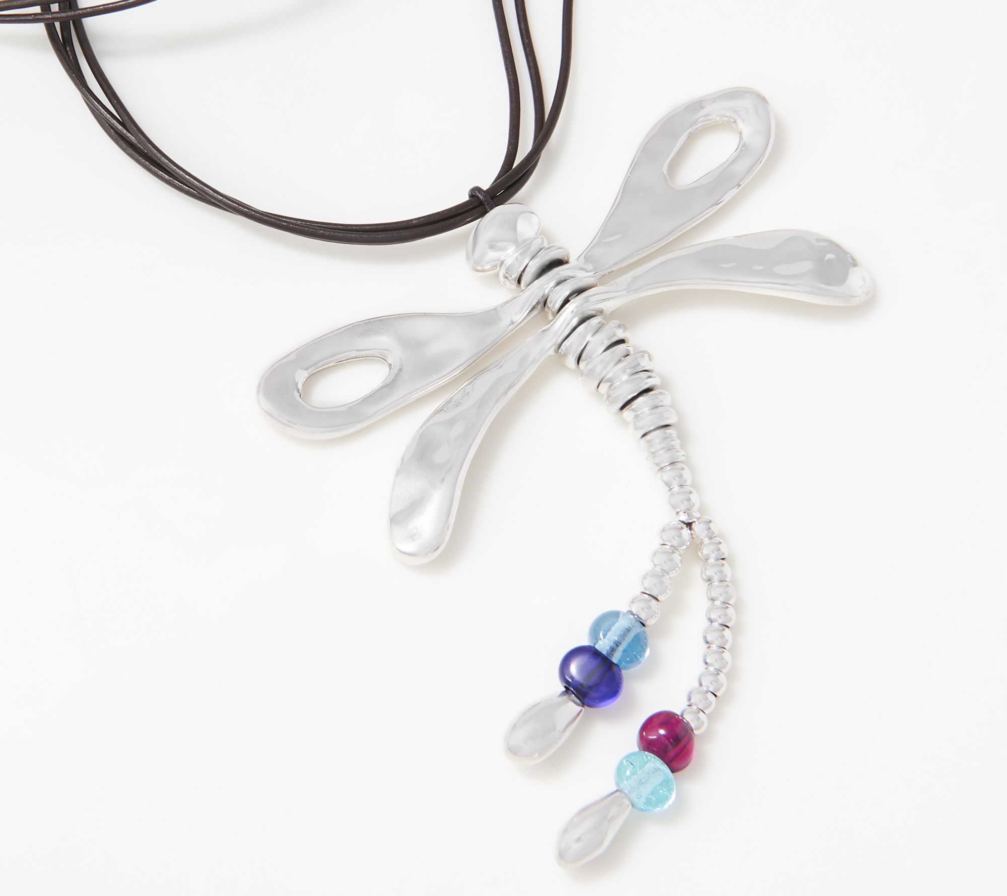 "As Is" UNOde50 Silvertone Leather Dragonfly Necklace - QVC.com