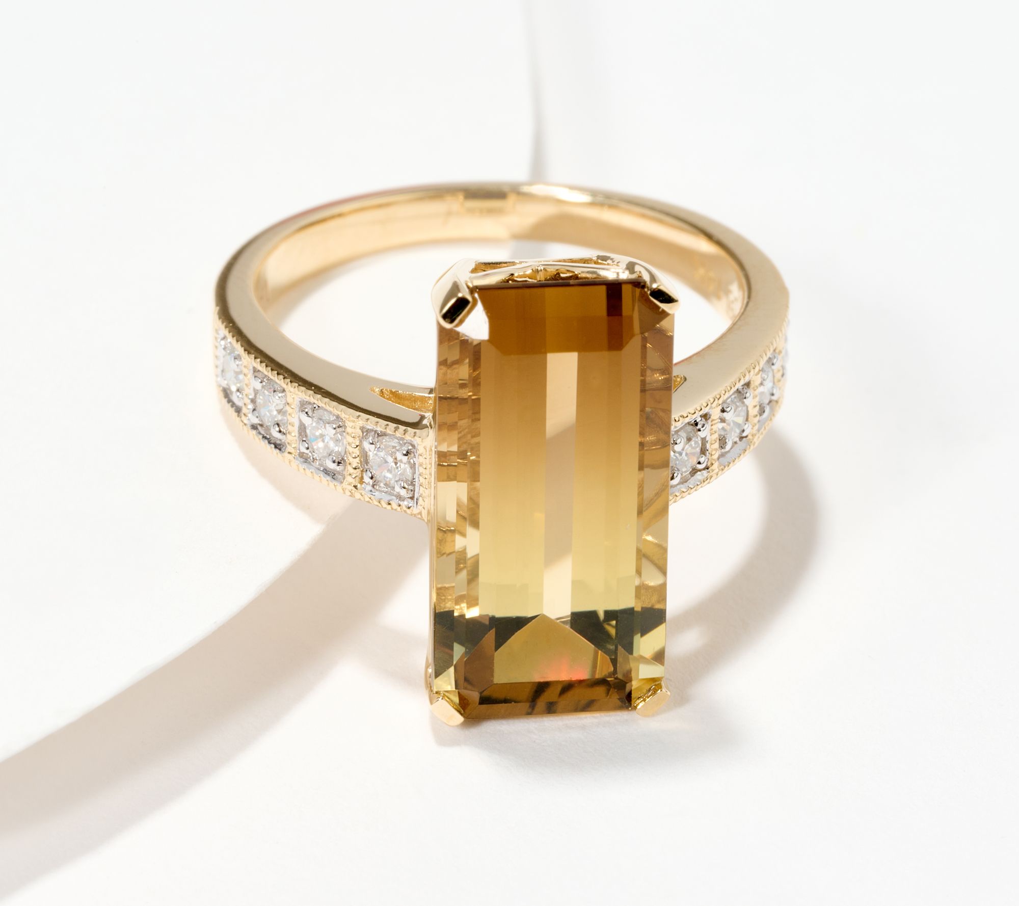 "As Is" Vault Bi-Color Quartz & Diamond Ring 14K Gold - QVC.com