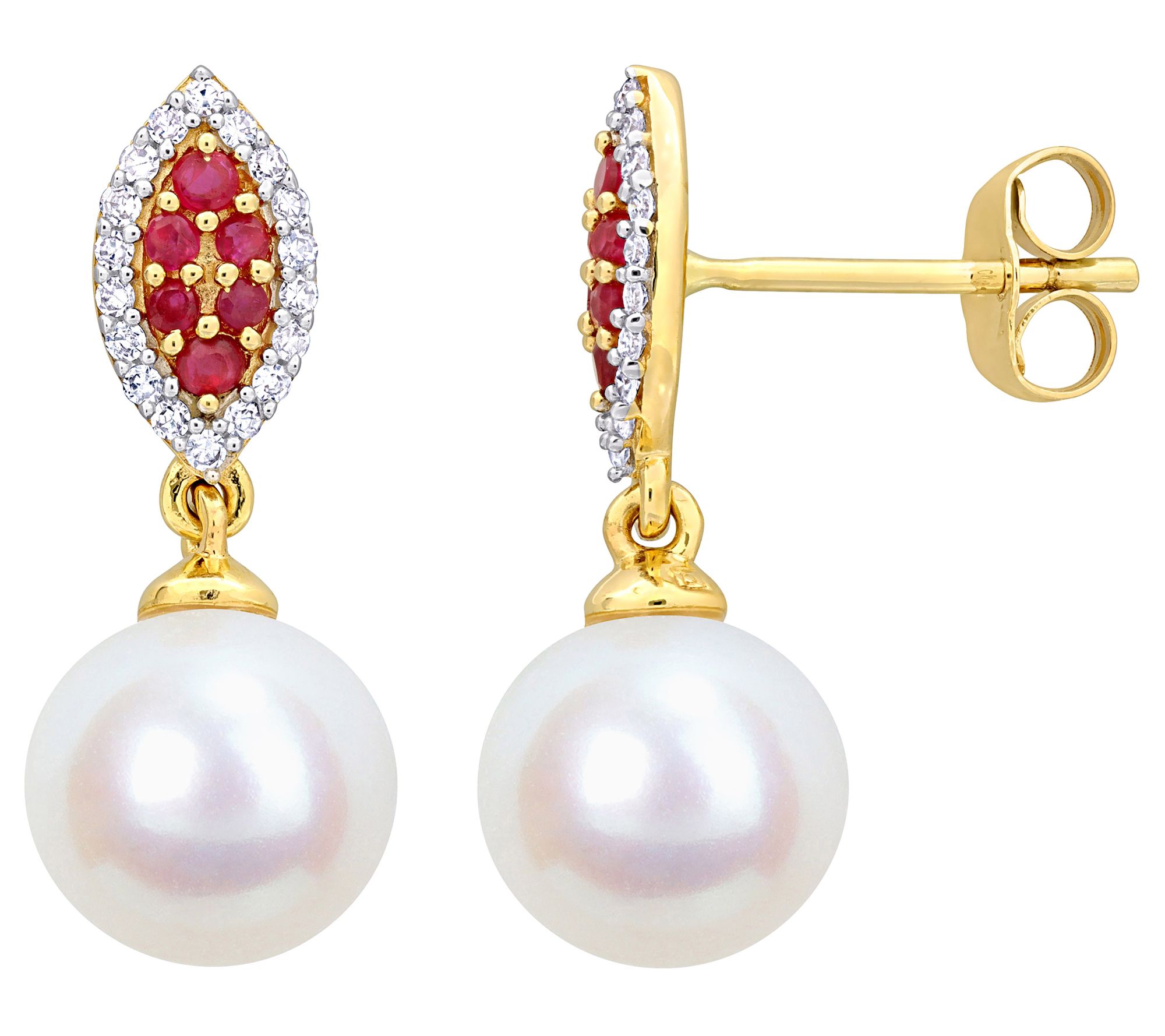 Affinity Cultured Pearl, Ruby & Diamond Earring s, 14K Gold - QVC.com