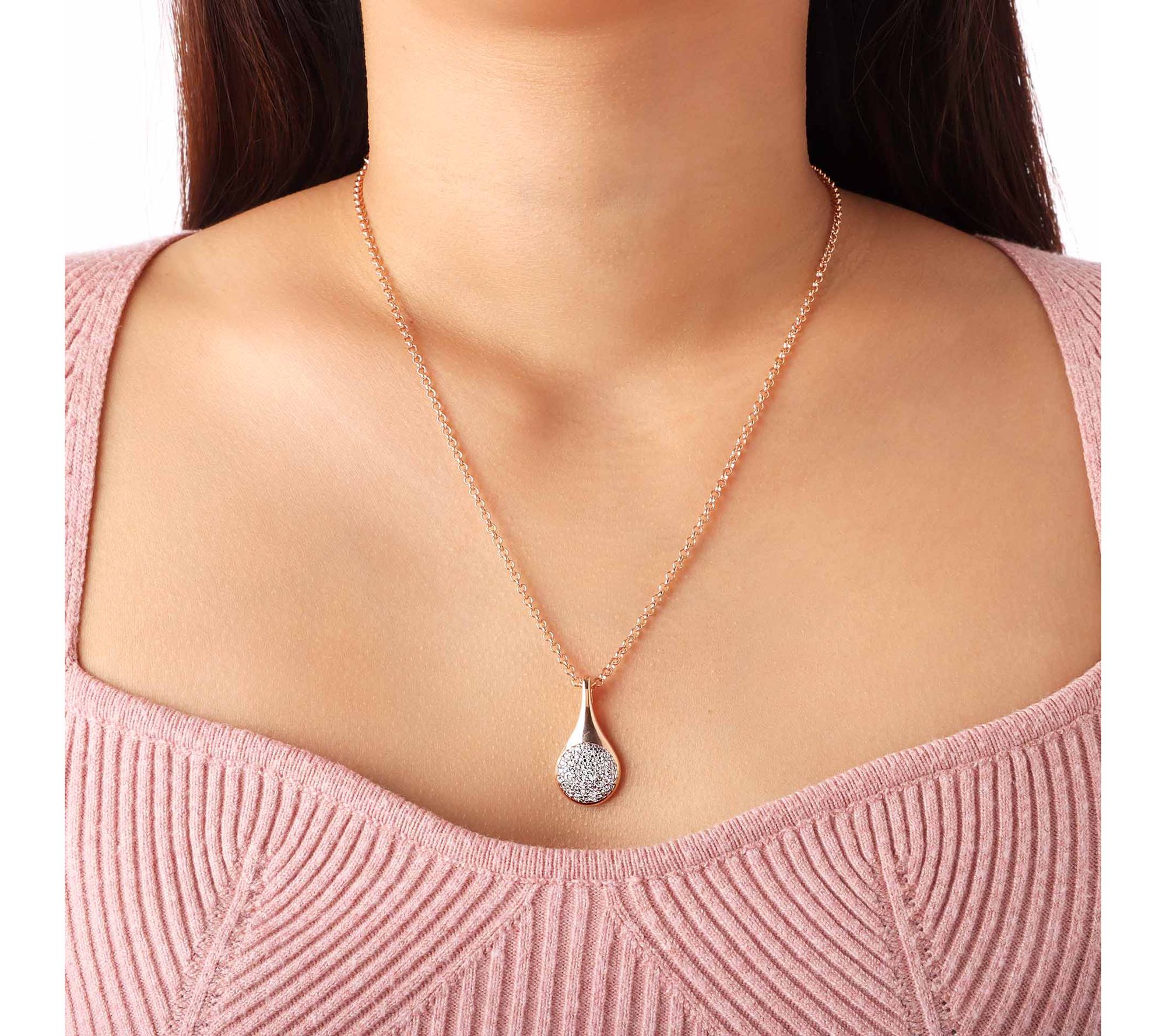 Diamonique x Bronzo Italia Drop Pendant w/ Chain - QVC.com