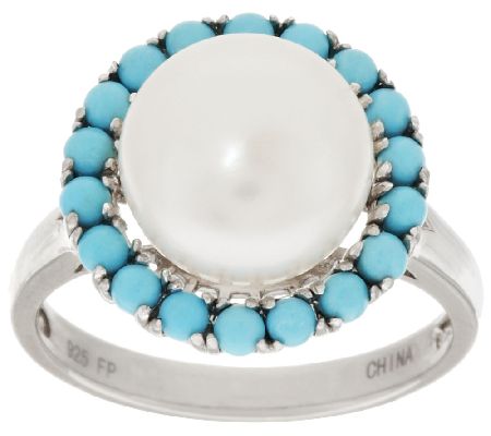 Honora Cultured Pearl 10.0mm & Gemstone Bead Sterling Ring - QVC.com