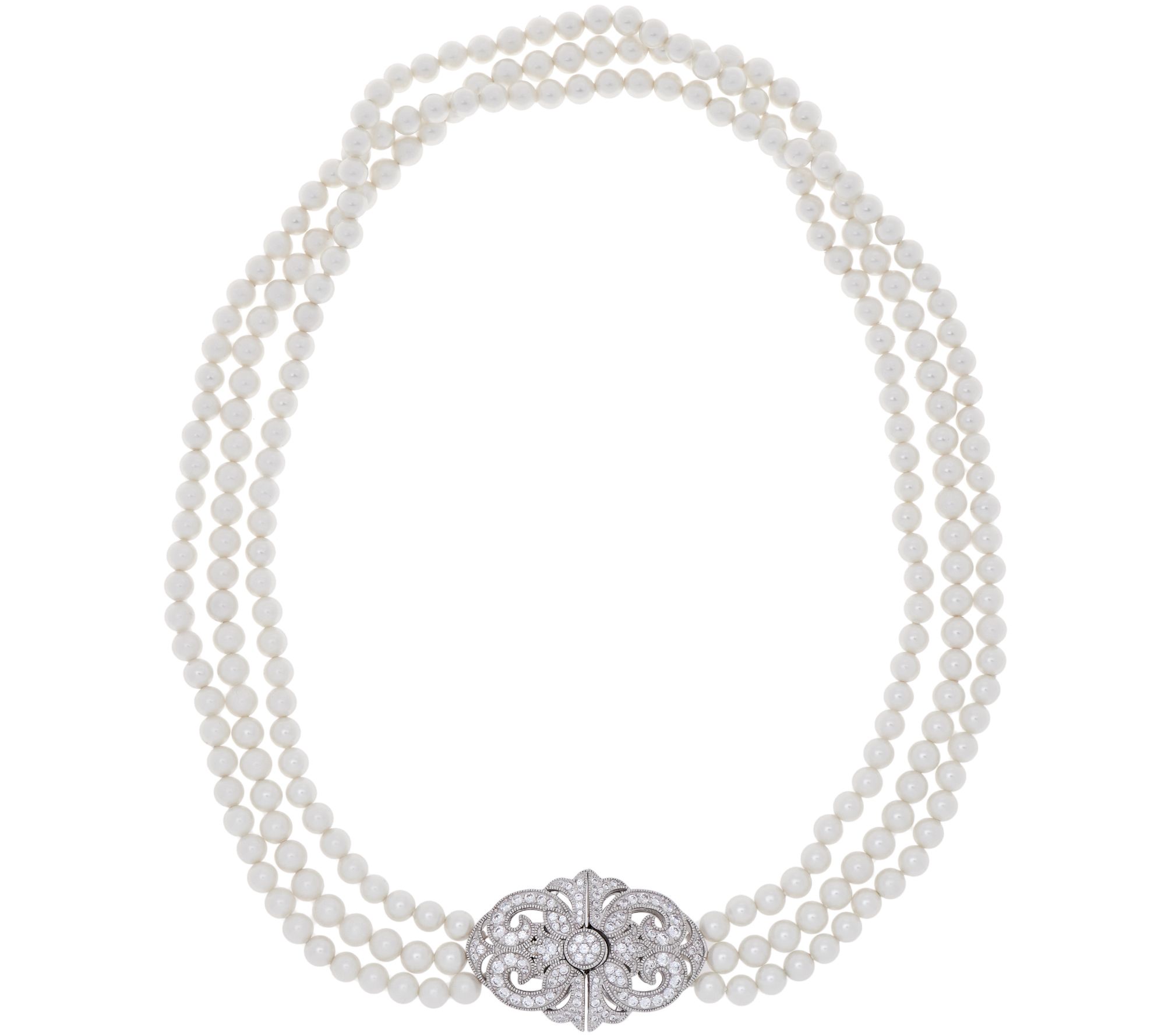 TOVA for Diamonique and Simulated Pearl Necklace, Sterling - QVC.com