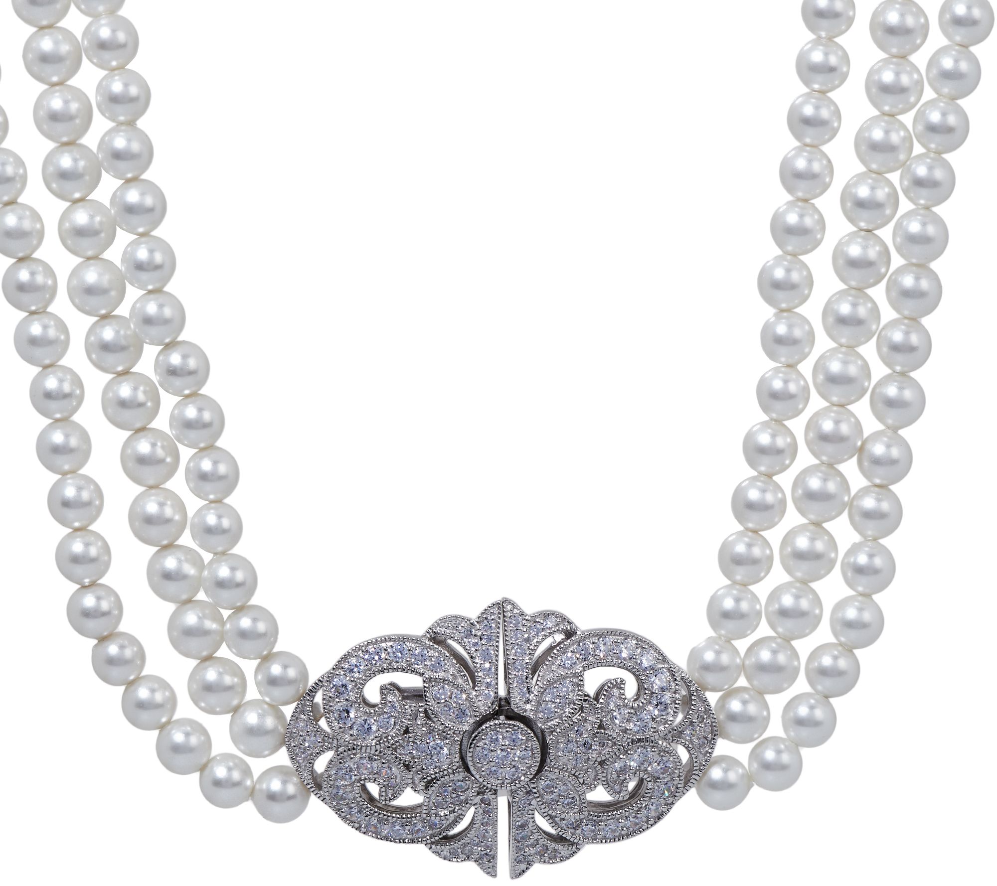 TOVA for Diamonique and Simulated Pearl Necklace, Sterling - QVC.com