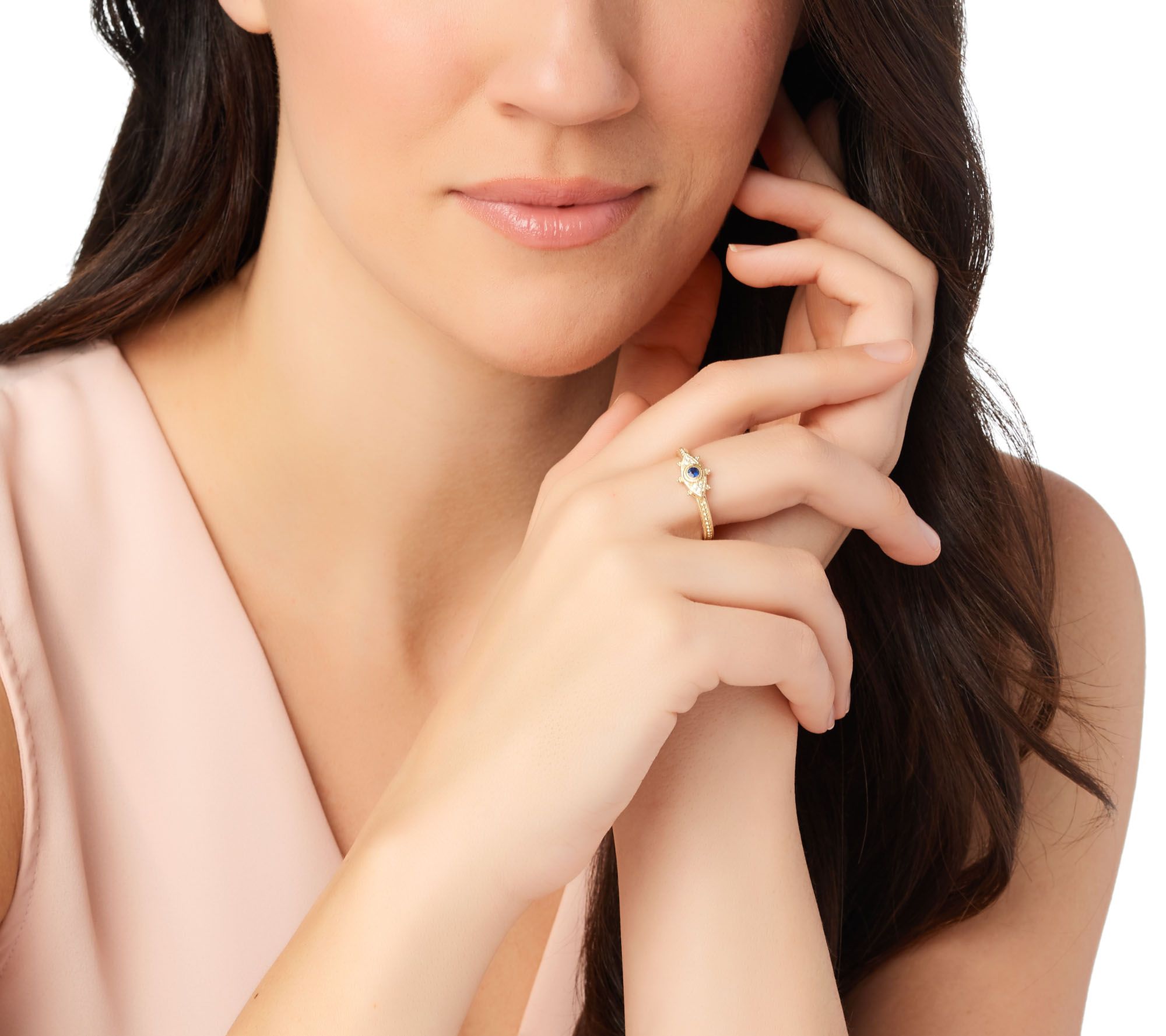 Judith Ripka 14K Gold Sapphire & Diamond Evil Eye Ring - QVC.com
