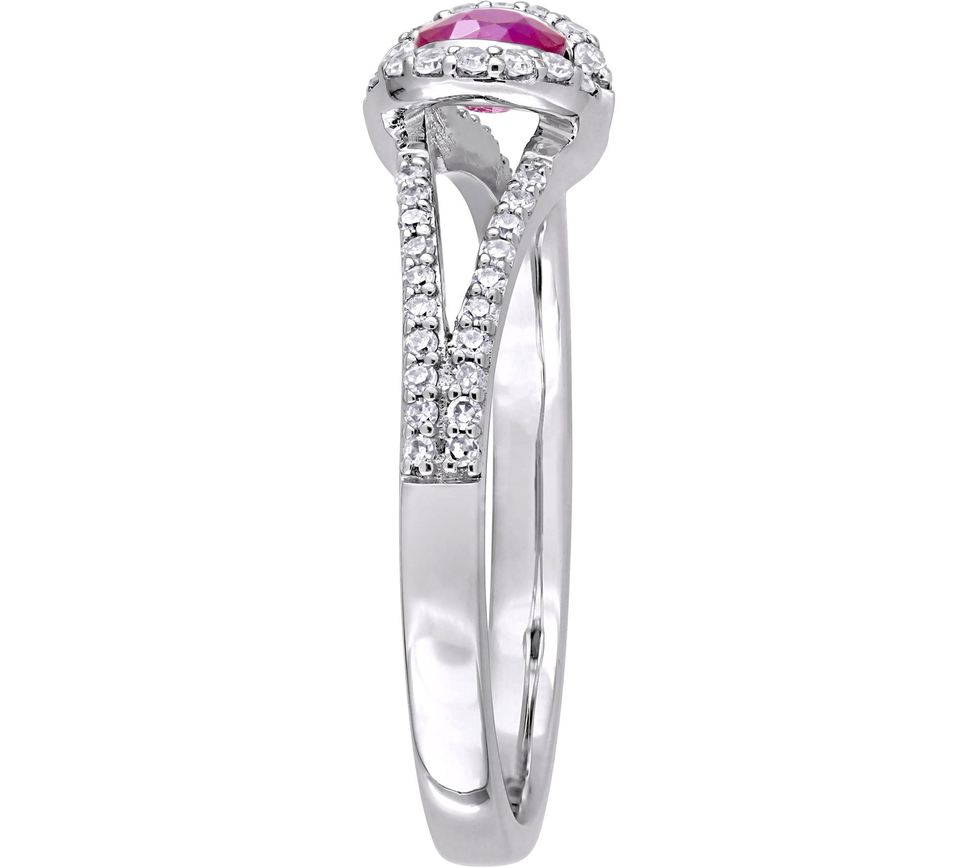 14K 0.35 ct Ruby & 1/6 cttw Diamond Halo Ring - QVC.com