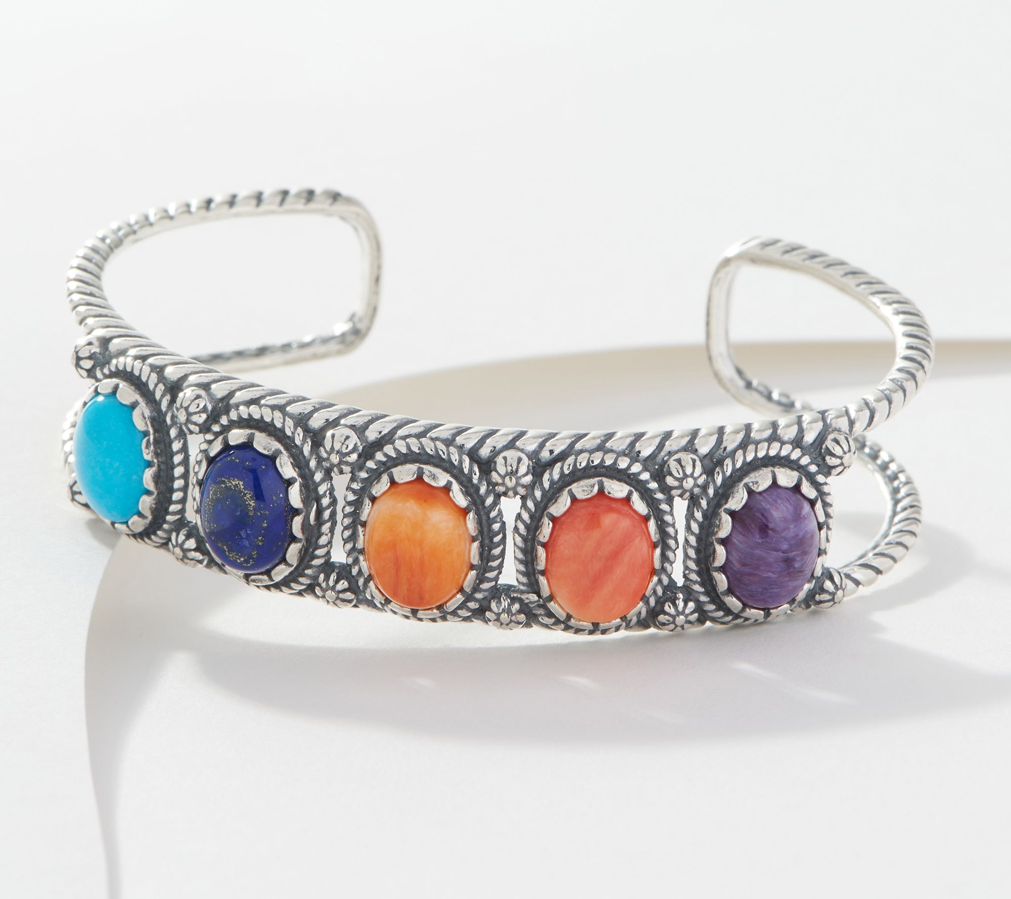 "As Is" America West Sterling Silver 5-Stone Rope & Concha Cuff - QVC.com