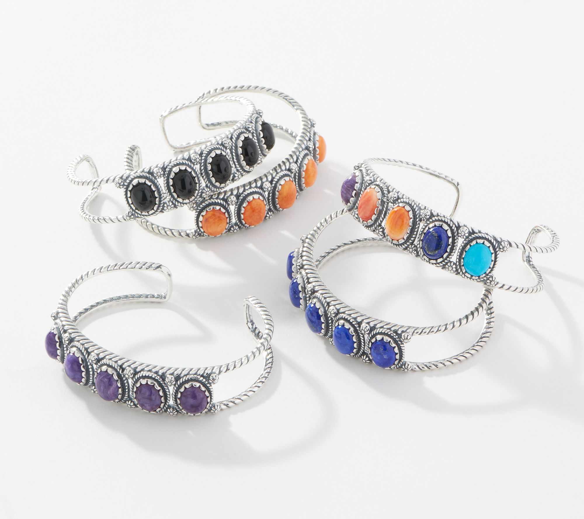 "As Is" America West Sterling Silver 5-Stone Rope & Concha Cuff - QVC.com