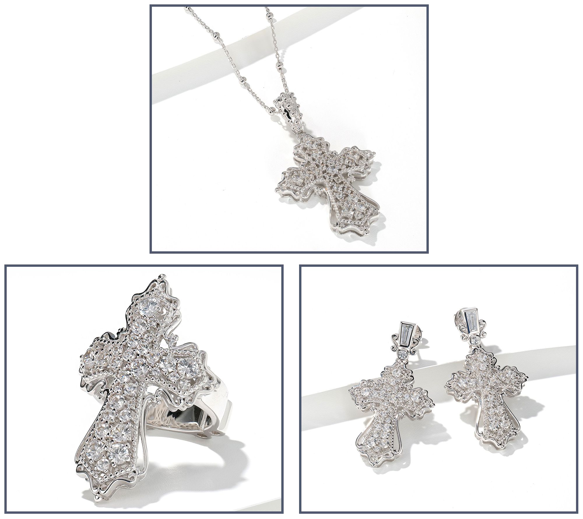 Dallas Prince White Zircon Filagree Cross Necklace, Ring - QVC.com