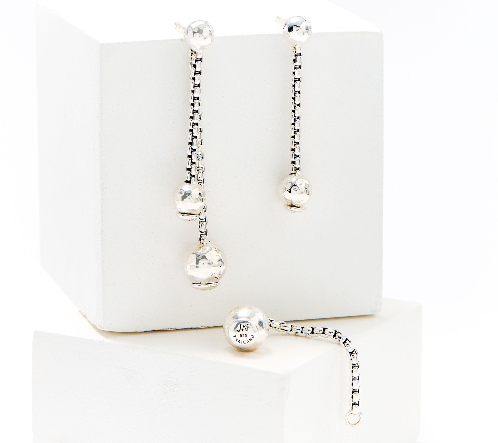 "As Is" JAI Sterling Silver Hammered Bead & Box Chain Earrings - QVC.com