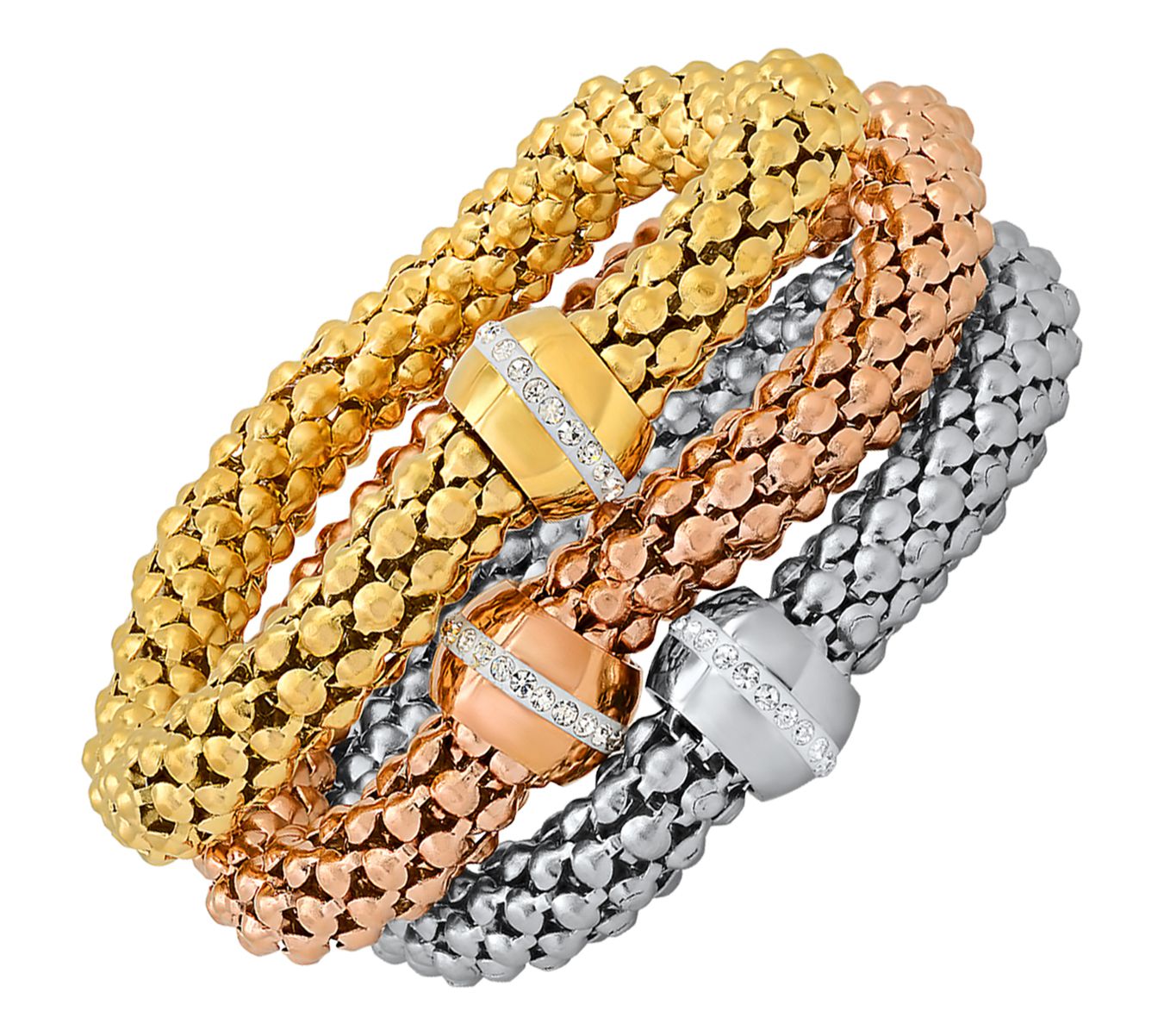 Steel By Design Tri-Tone Cubic Zirconia Mesh Bracelet Set - QVC.com