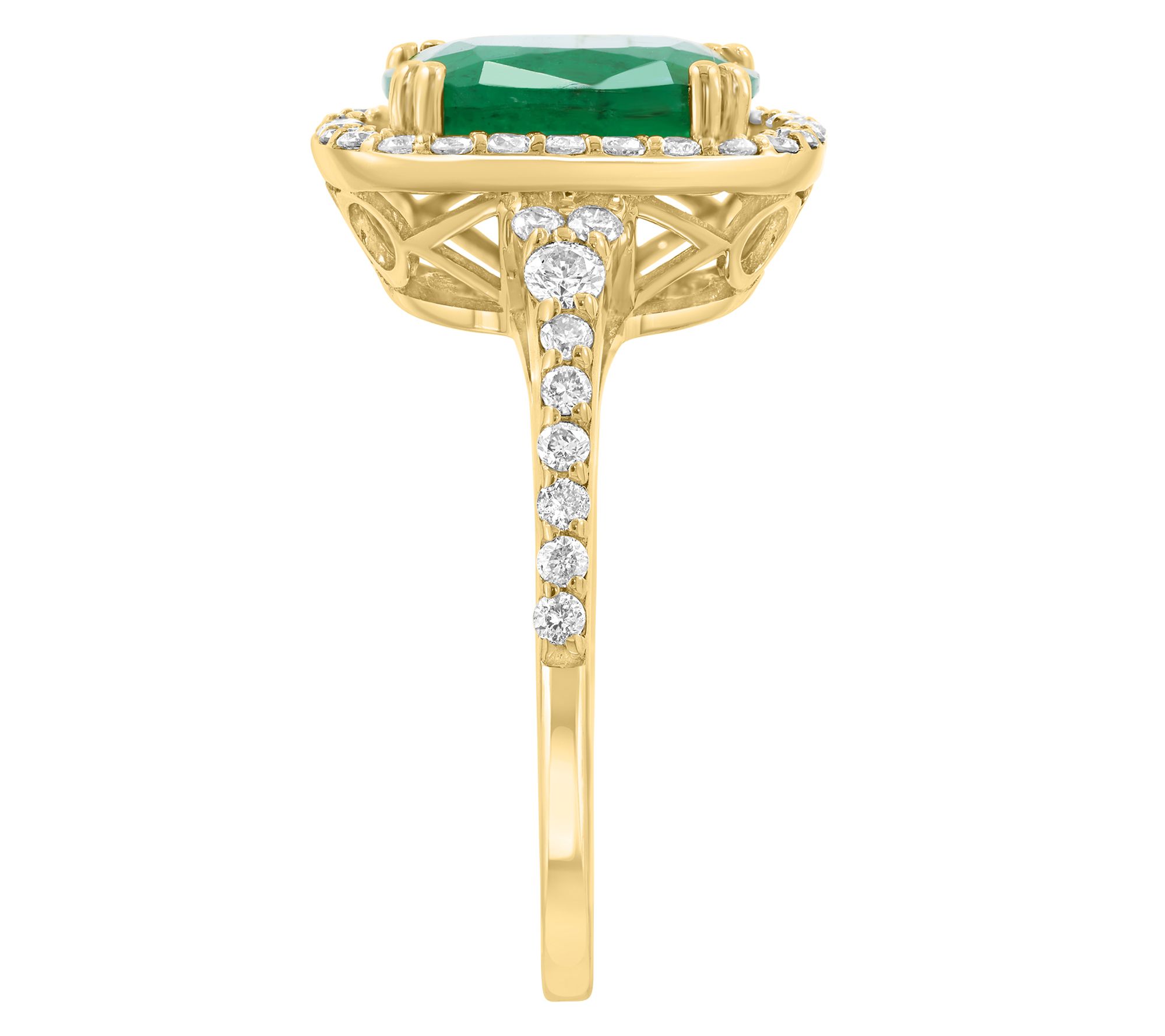 Effy Cushion Cut Emerald & Diamond Halo Ring, 14K Gold - QVC.com