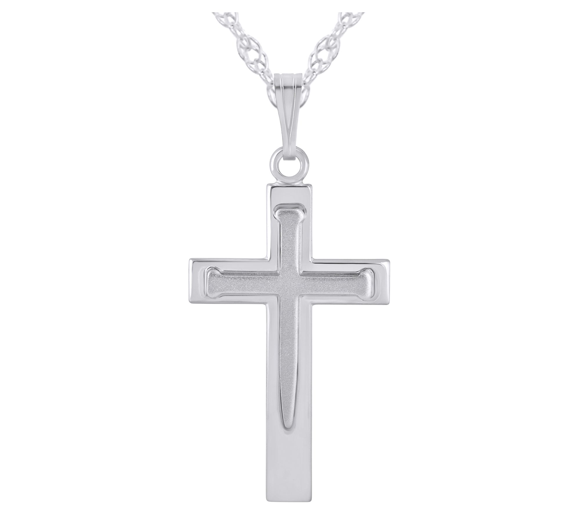 Sterling Silver Sandblasted Cross Pendant w/ Chain - QVC.com