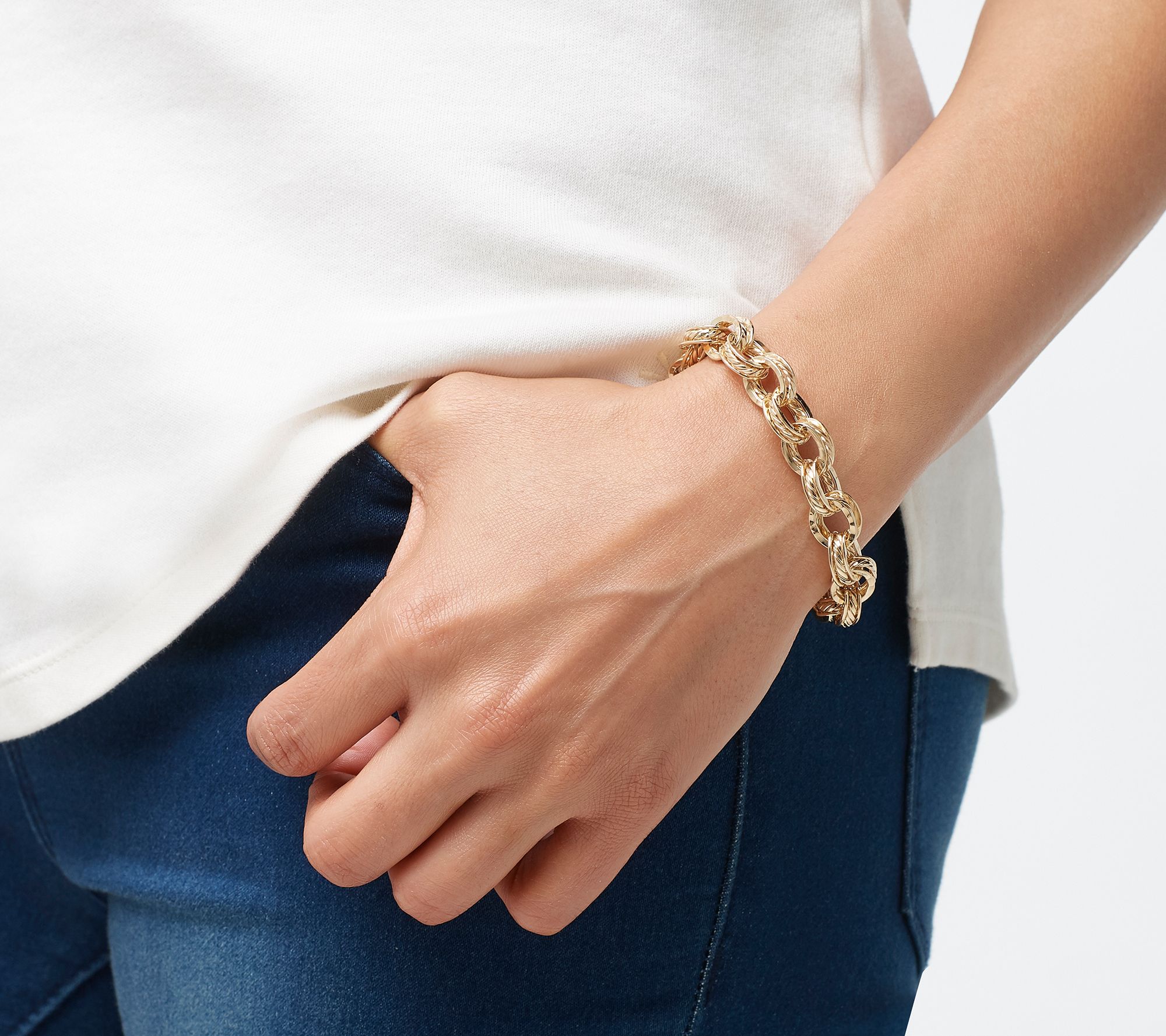 Adorna 14K Gold Textured Rolo Multi Link 6-3/4" Bracelet, 9.8g - QVC.com