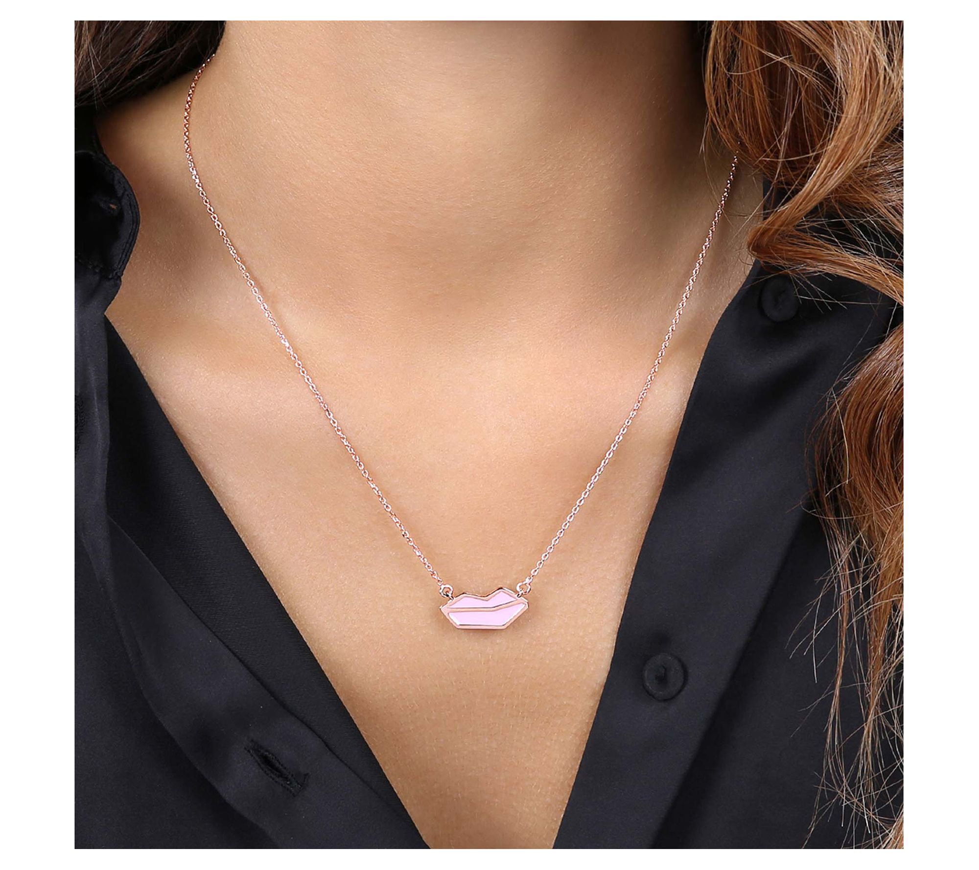 Netali Nissim Enamel Lips Necklace, 18K Rose G old Plated - QVC.com