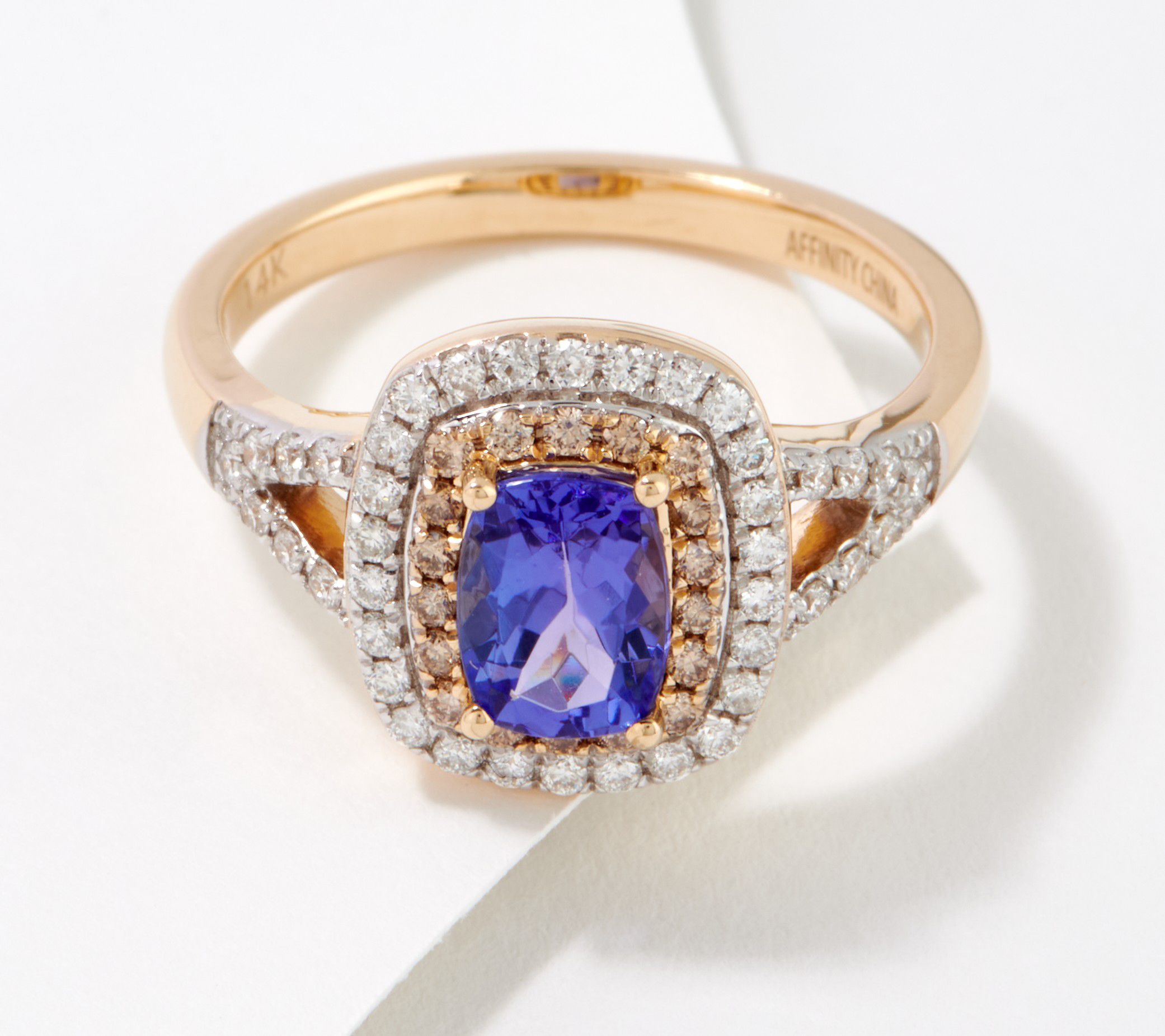 "As Is"Affinity Gems 14K Colored & White Diamond Double Halo Ring - QVC.com