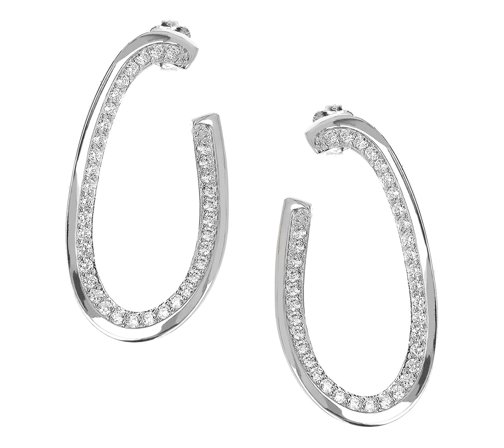 Diamonique x Bronzo Italia 1-1/2" Hoop Earrings, 18K Plated - QVC.com