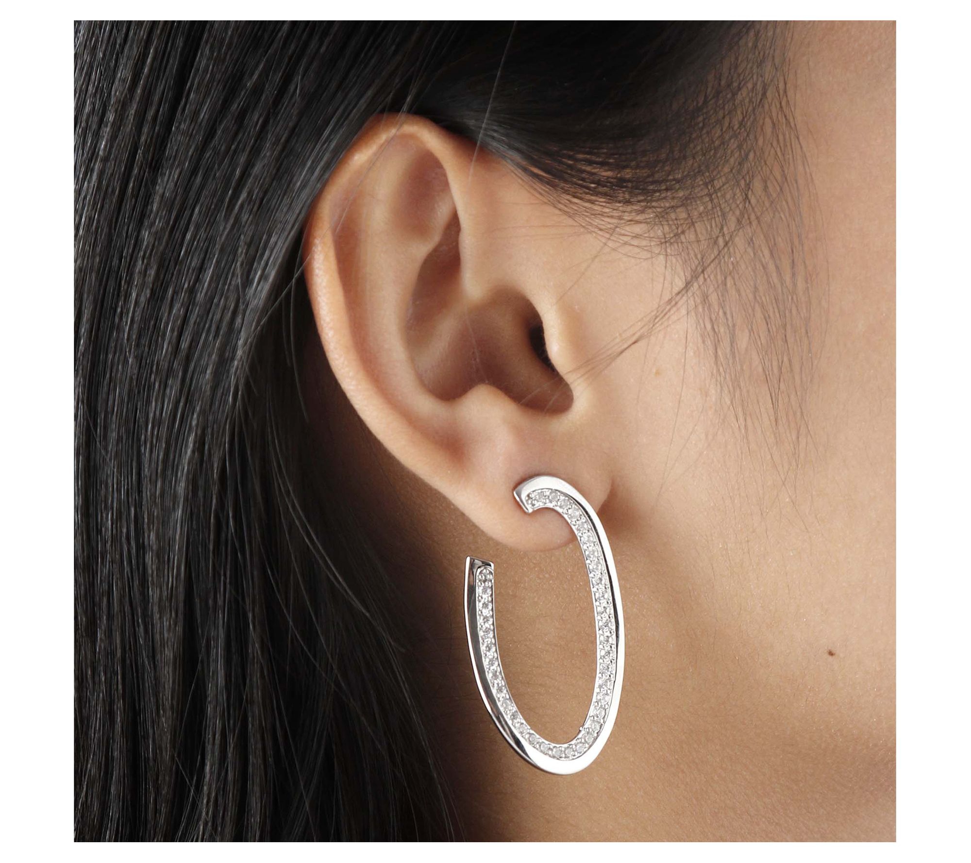 Diamonique x Bronzo Italia 1-1/2" Hoop Earrings, 18K Plated - QVC.com