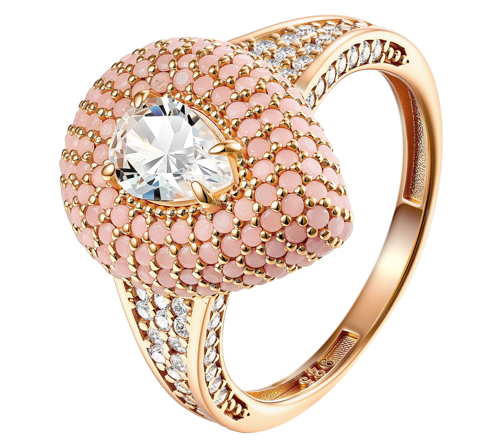 Diamonique Pear Cut Pink Pave Ring, 14K Rose Gold Plated - QVC.com