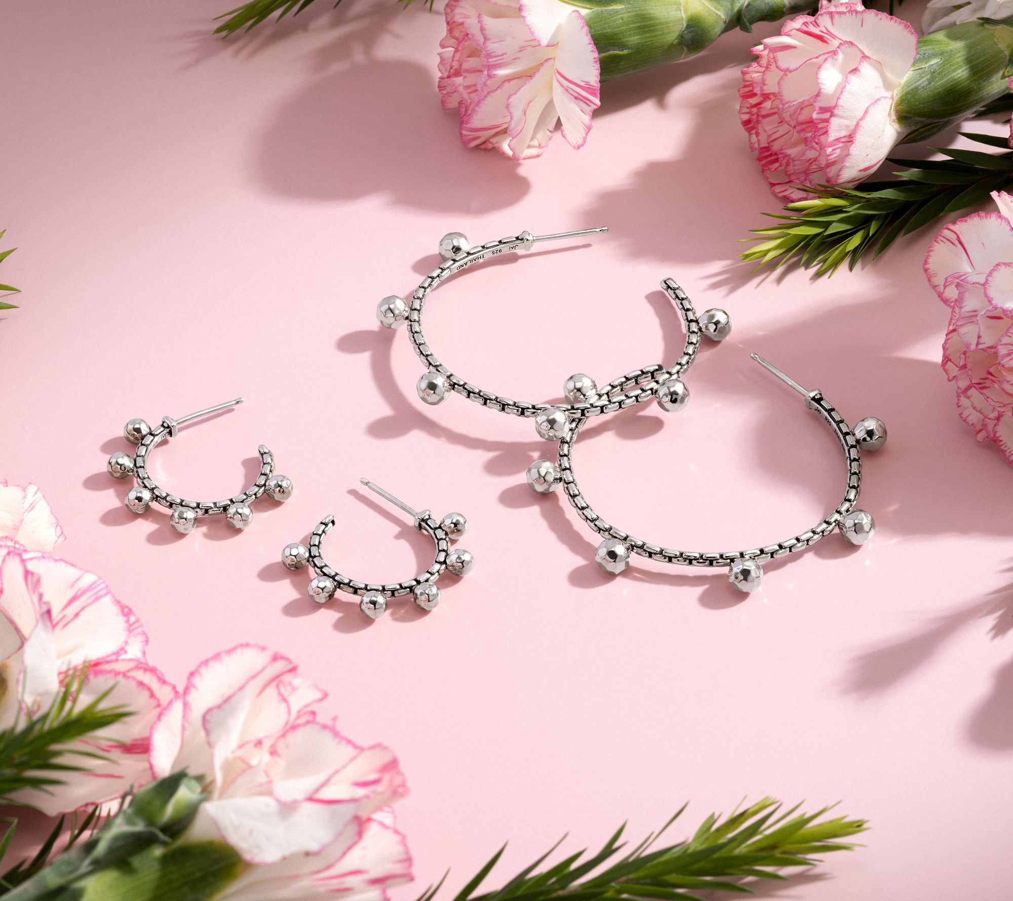 JAI Sterling Silver Hammered Bead 2" Hoop Earrings - QVC.com