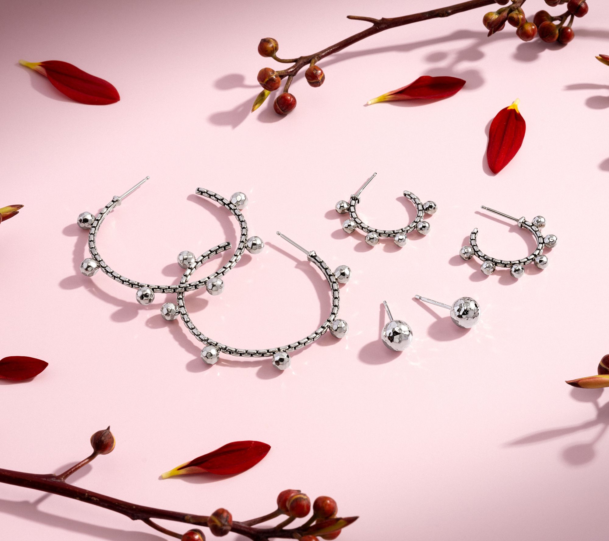 JAI Sterling Silver Hammered Bead 2" Hoop Earrings - QVC.com