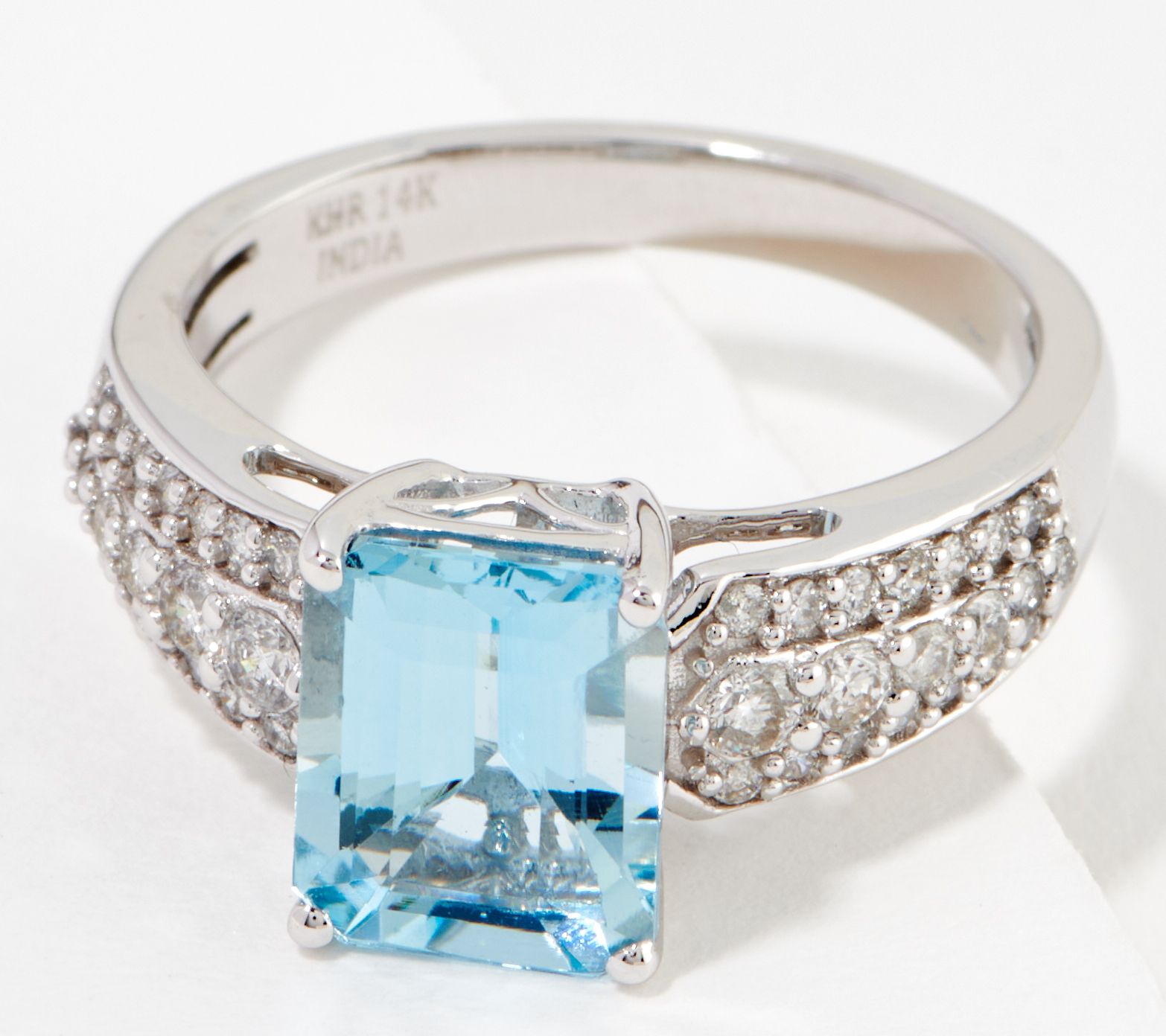 "As Is" Affinity Gems Emerald Cut Aquamarine & Diamond Ring - QVC.com