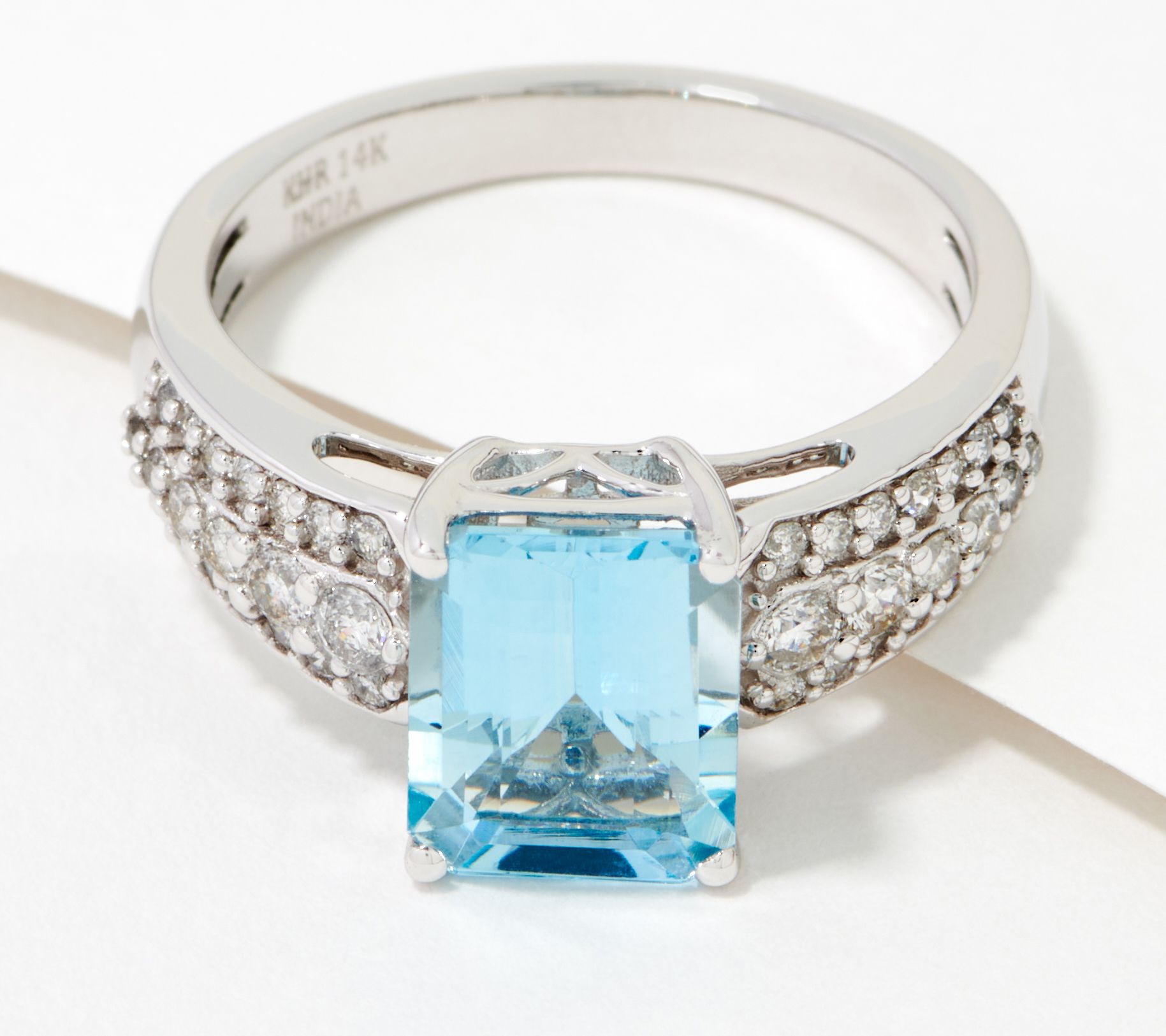 "As Is" Affinity Gems Emerald Cut Aquamarine & Diamond Ring - QVC.com