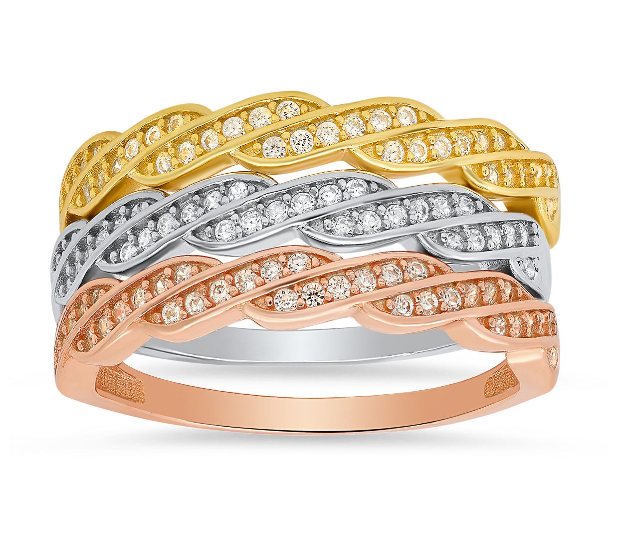 Sterling Silver Tri-Color Swirl Stackable RingSet - QVC.com