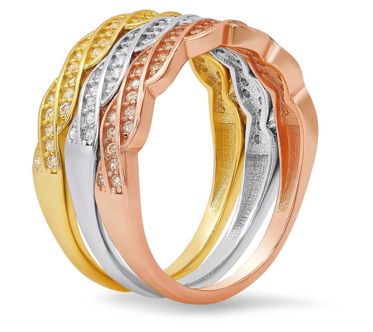 Sterling Silver Tri-Color Swirl Stackable RingSet - QVC.com