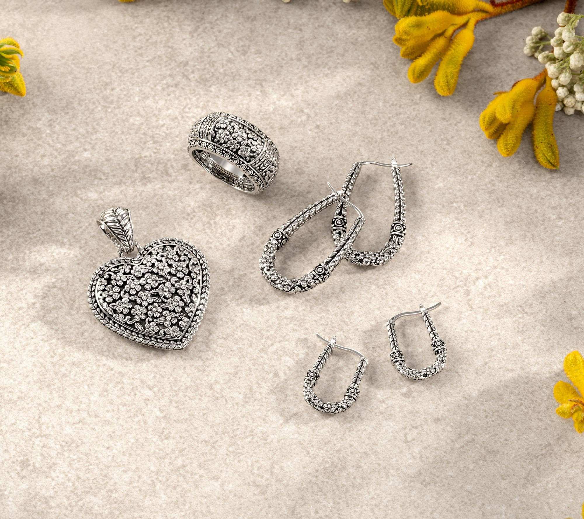 As Is" JAI Sterling Silver Floral Textured Hoop Earrings, 3/4 - QVC.com