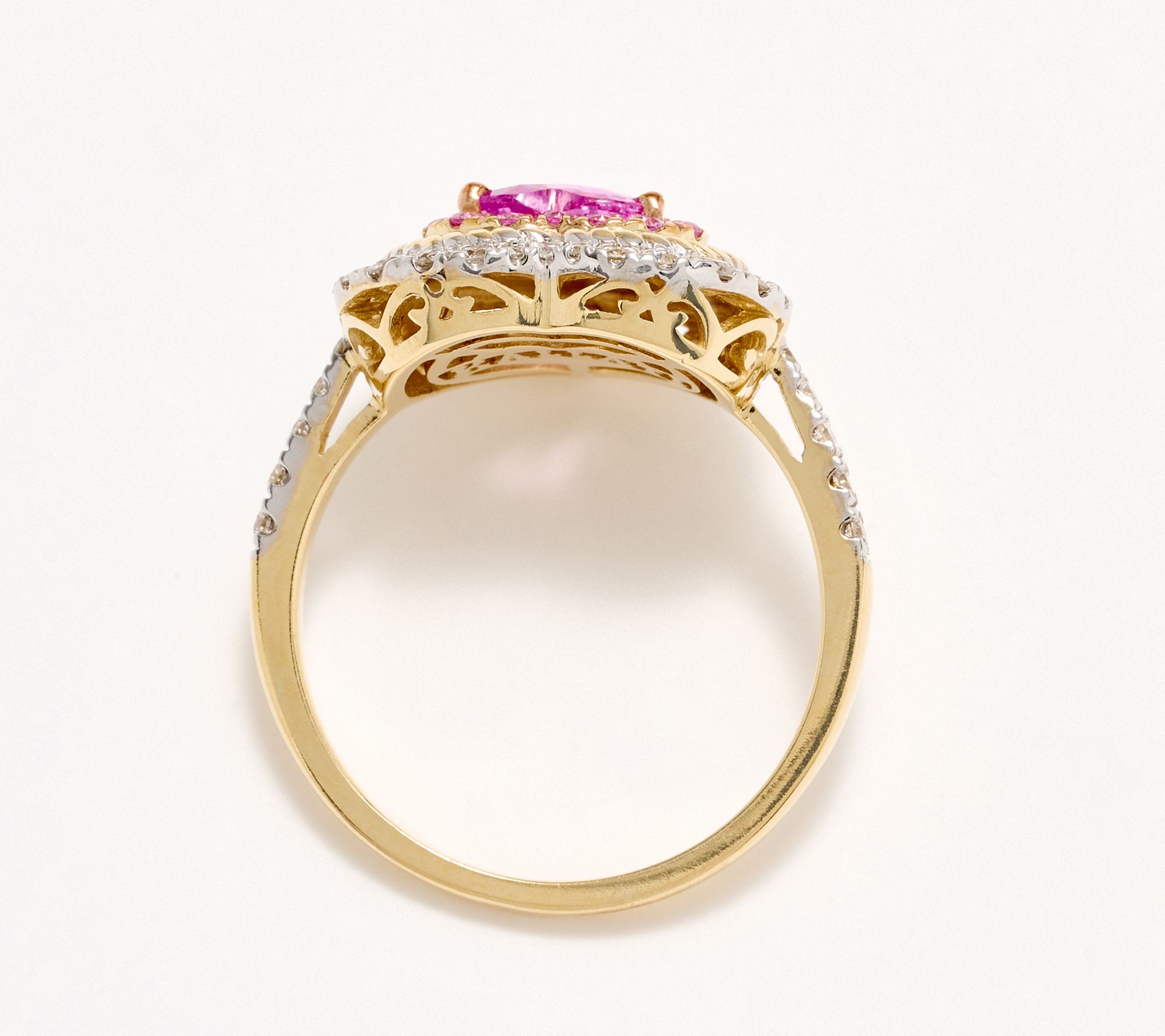 KALLATI Pink Sapphire & Diamond Heart Ring, 14K Gold - QVC.com