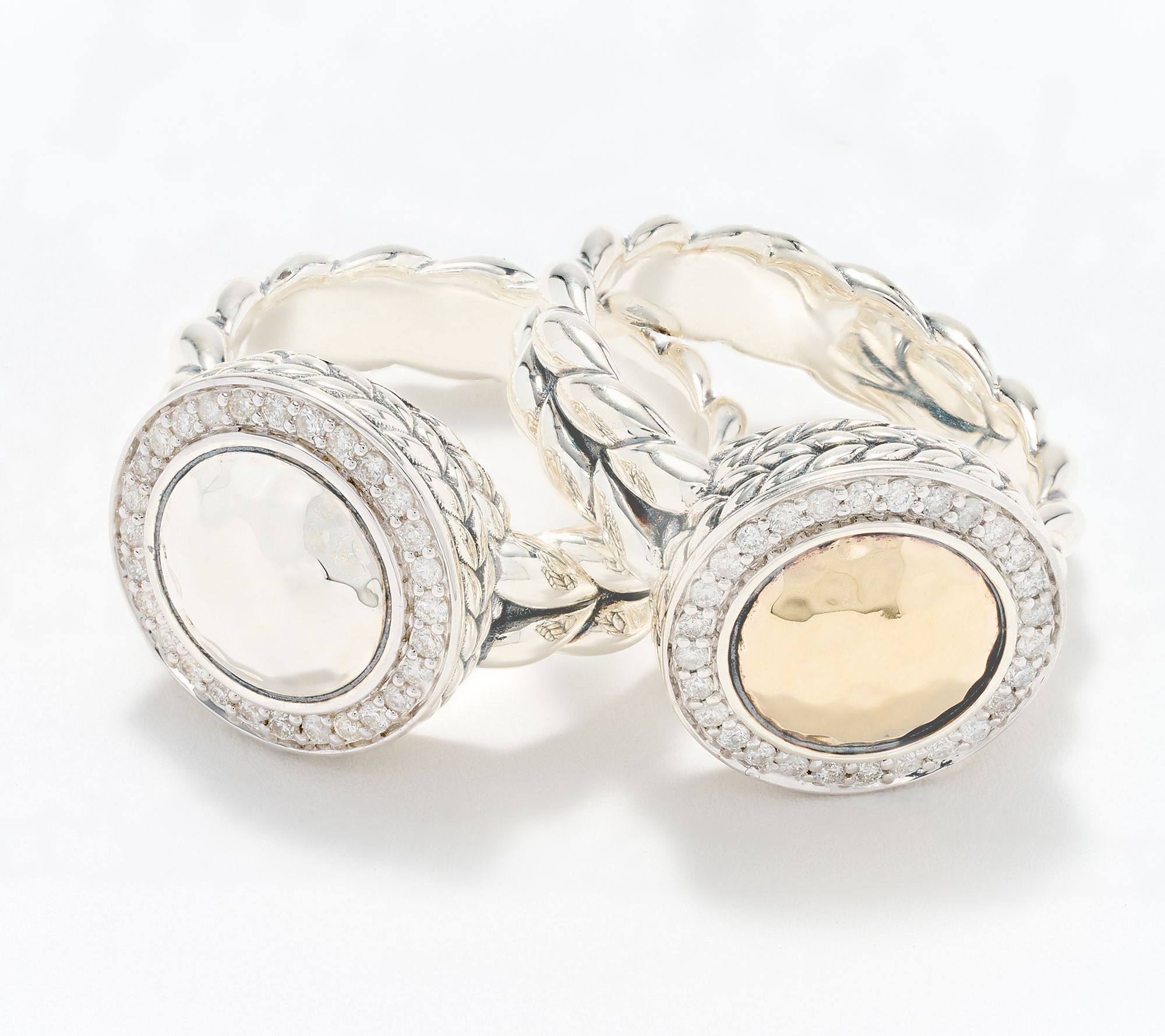 JAI Sterling Silver or 14K Gold Hammered Disk Diamond Ring - QVC.com
