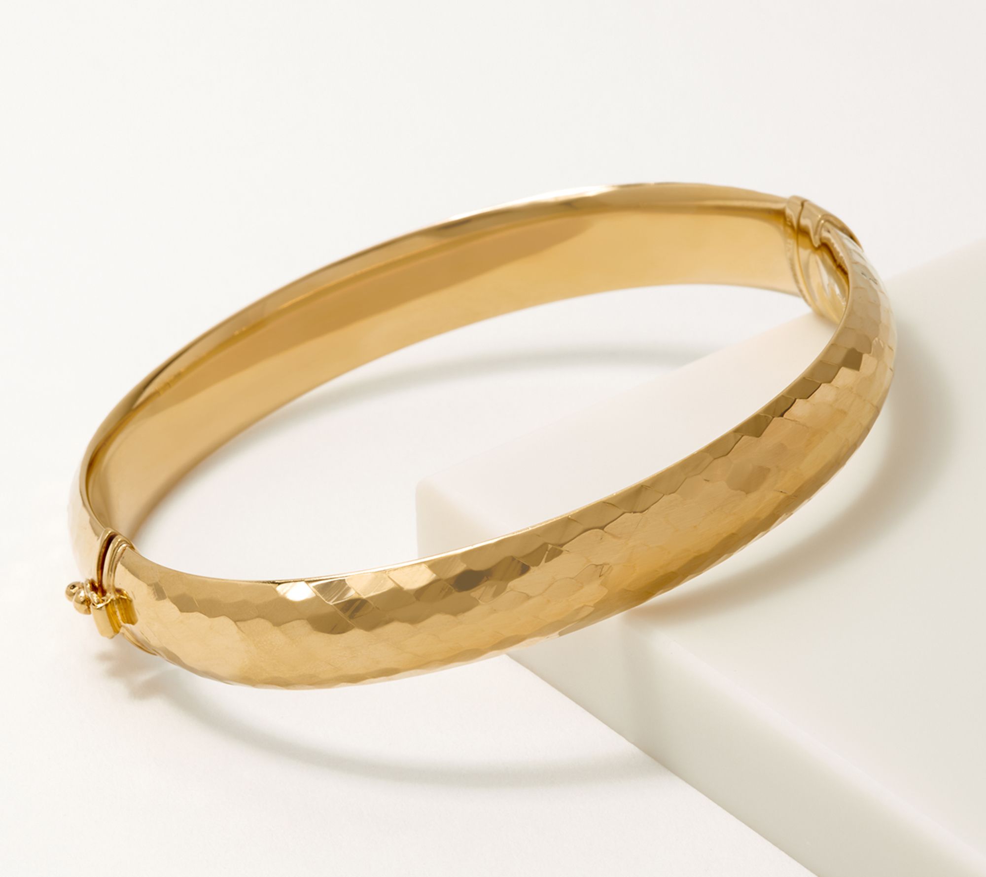"As Is" Gold One 1K Gold Diamond Cut Hinged Bangle, Average - QVC.com