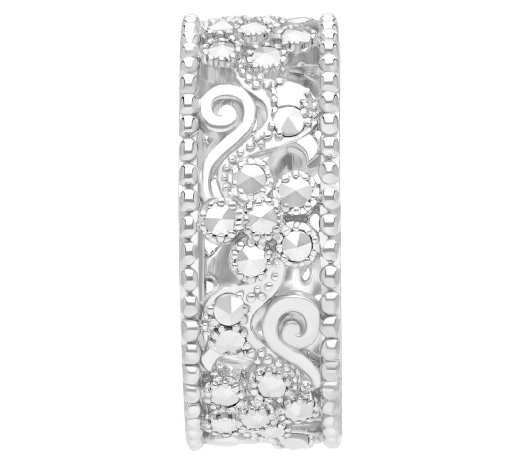 Dallas Prince Silver Chrome Marcasite HeirloomBand Ring - QVC.com