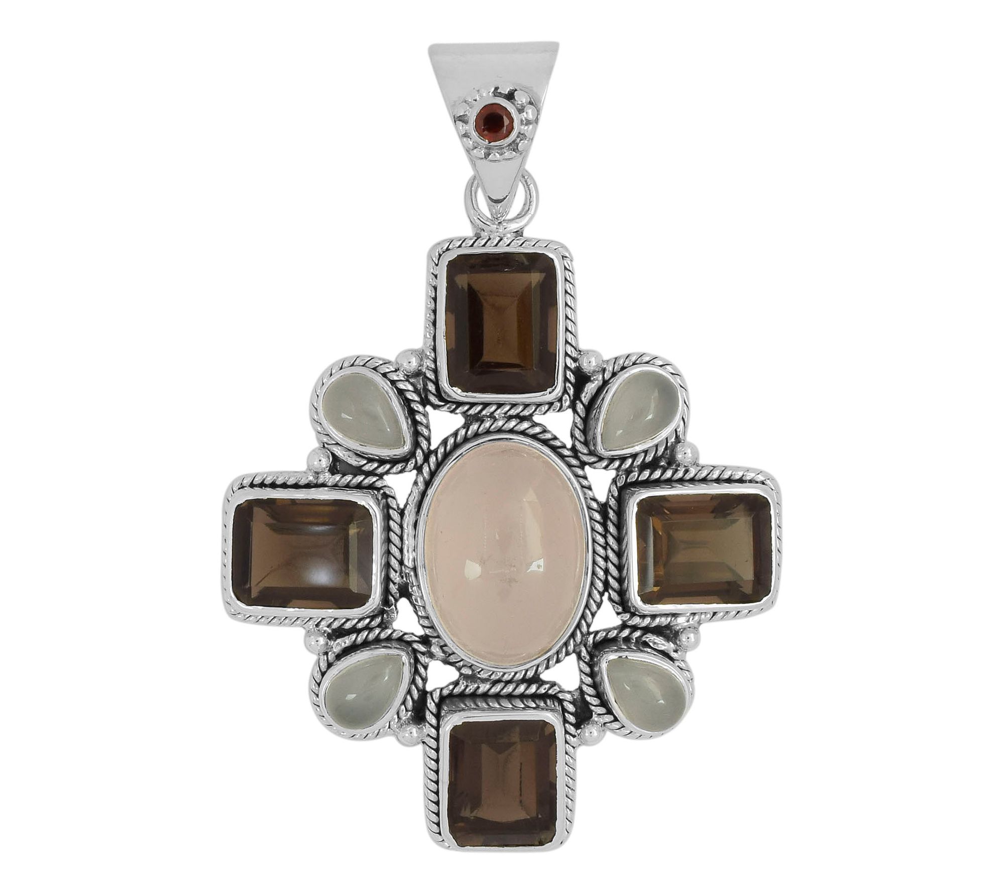 Artisan Crafted Sterling Quartz Aquamarine & Garnet Pendant - QVC.com