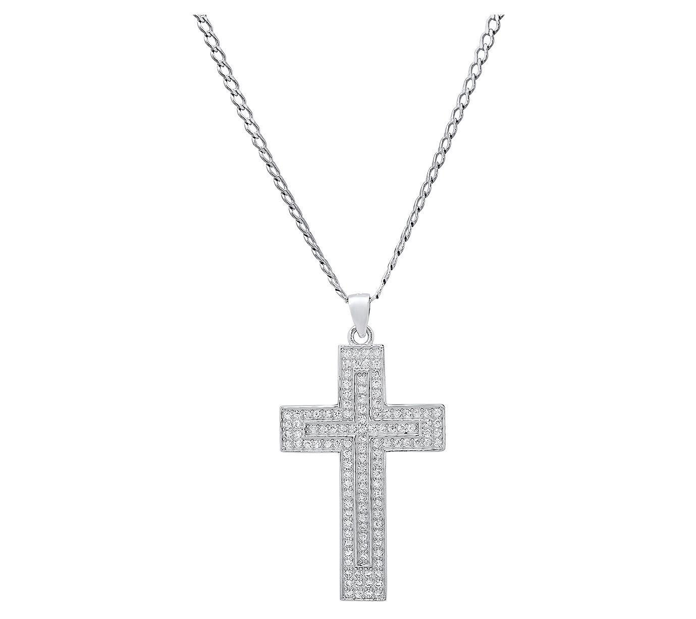 Silver Style Pave Cross Pendant w/ Chain, Sterling - QVC.com