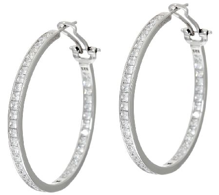 Diamonique 4.30 cttw 1-1/2" Round Hoop Earrings, Sterling - QVC.com