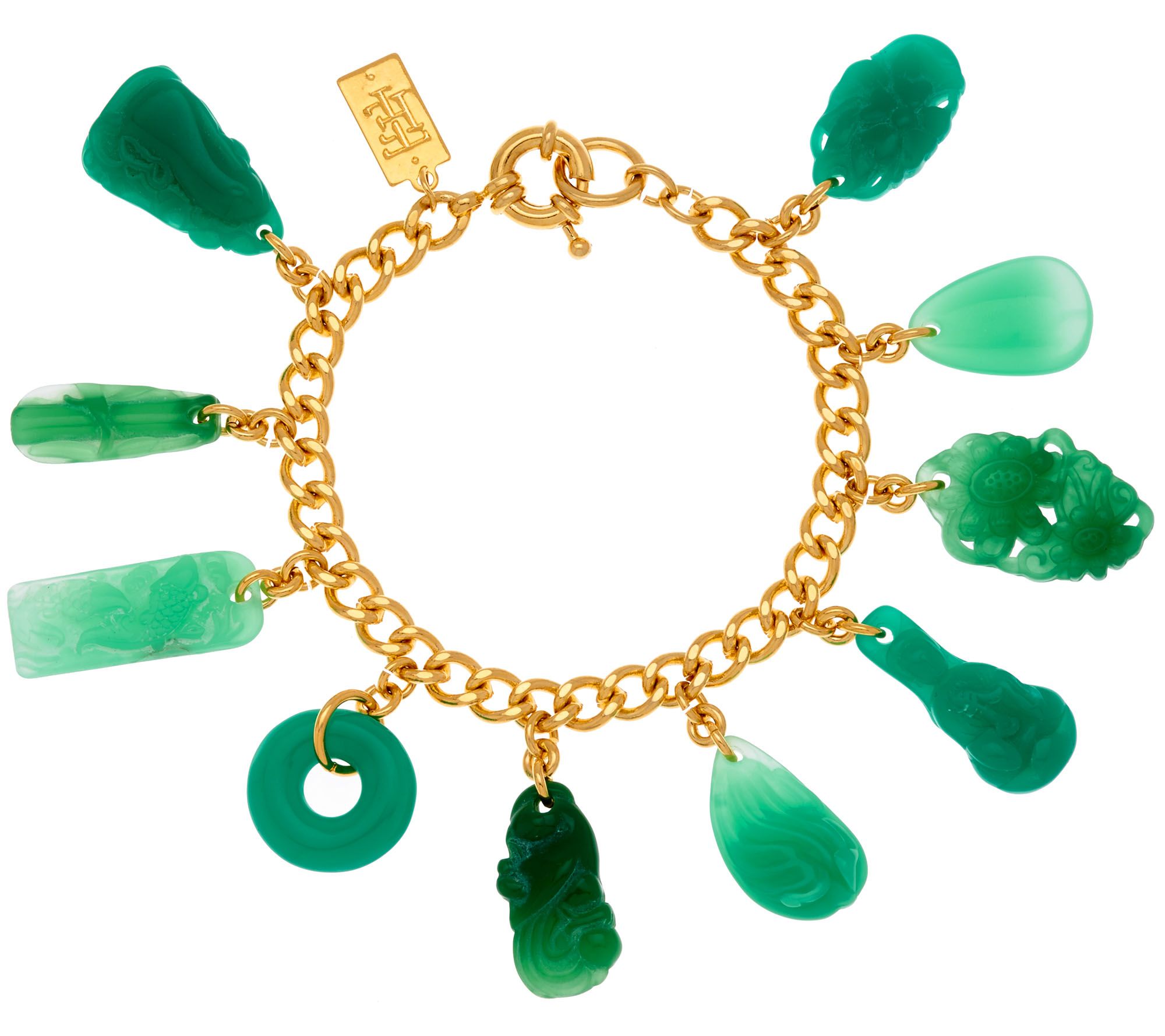 "As Is" The Elizabeth Taylor Set of 2 Simulated Jade Charm Bracelets ...